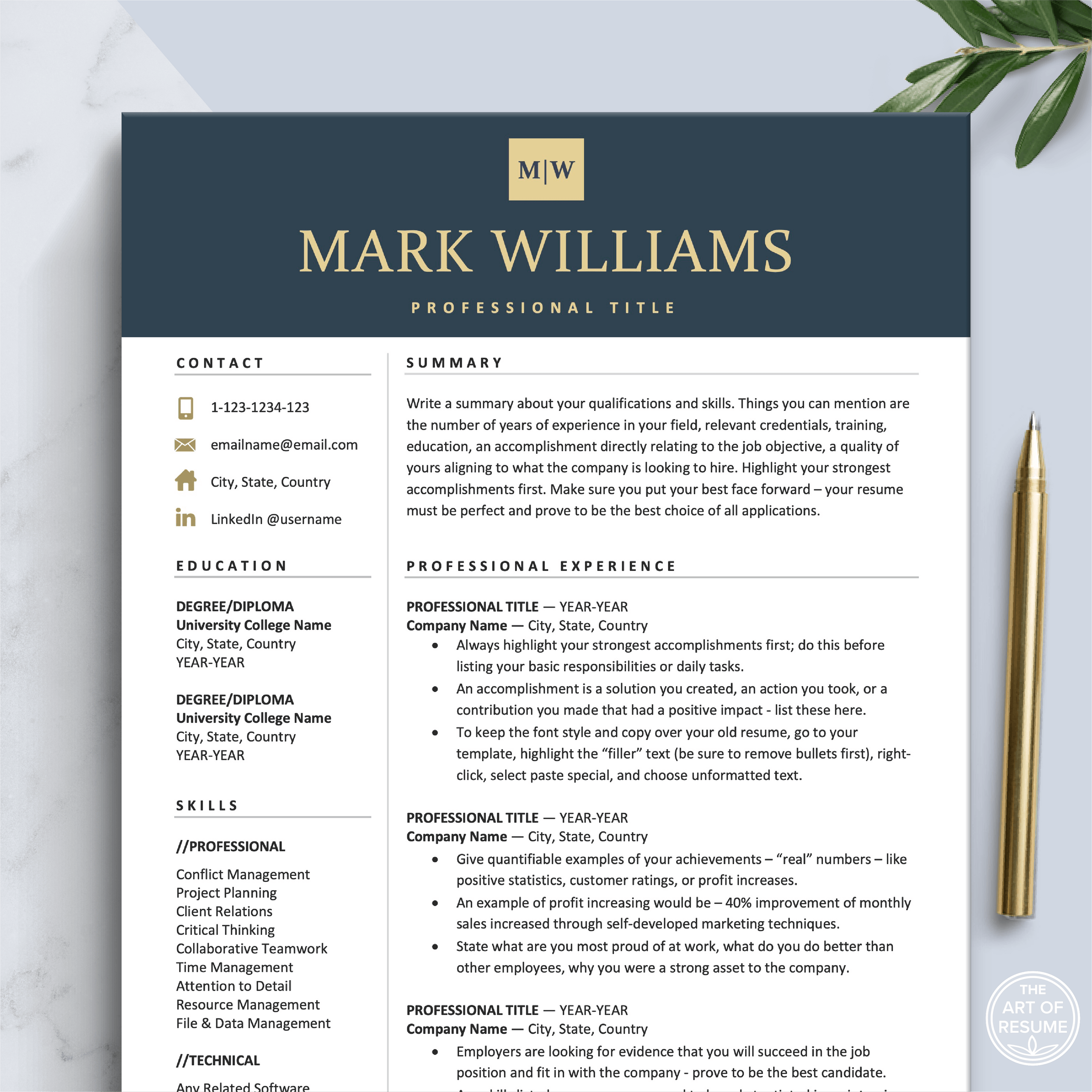 Free Resume Templates, Free Writing Guide, Resume Bundle – The Art of ...