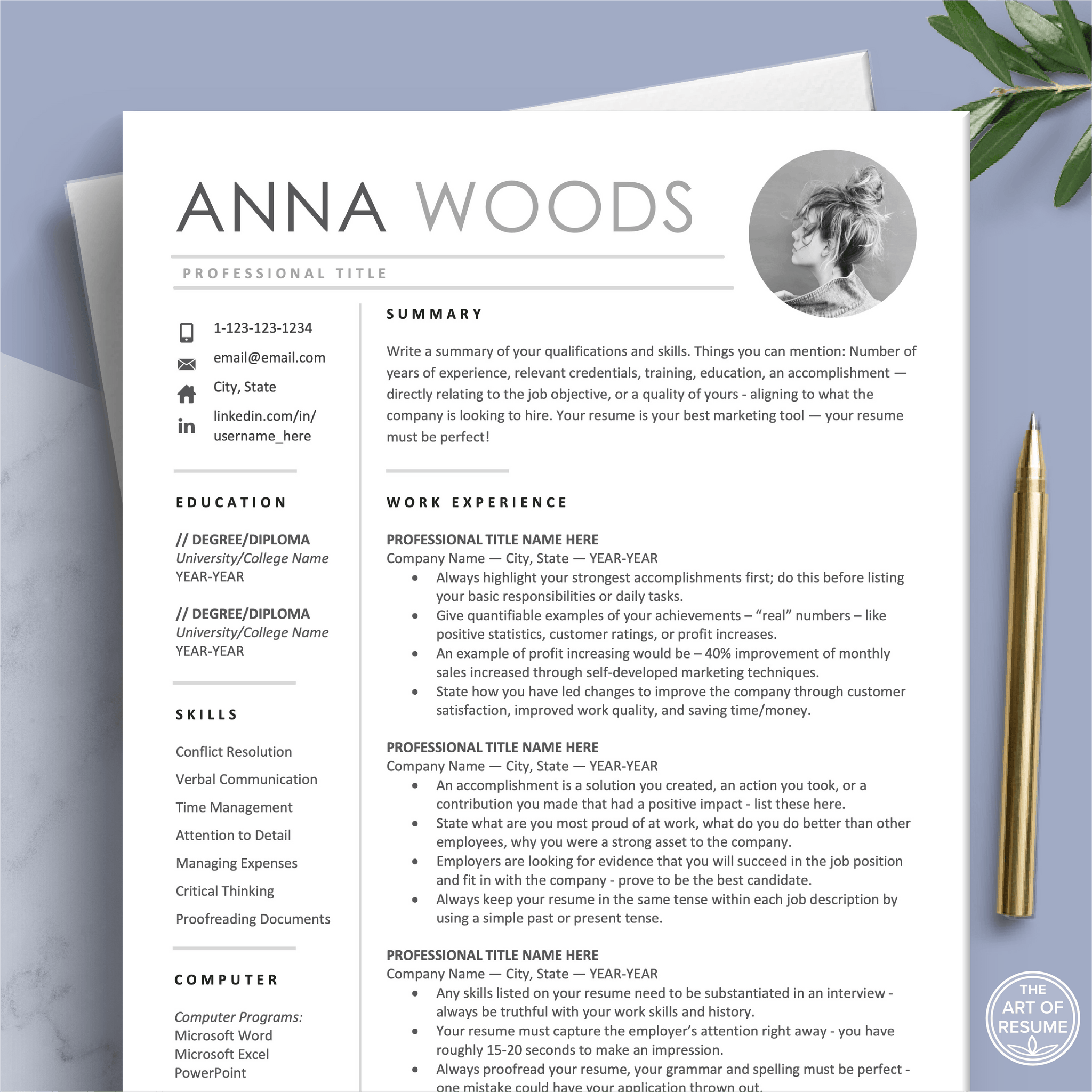 Professional Resume Bundle | Photo Picture Insert | FREE Resumes – The ...