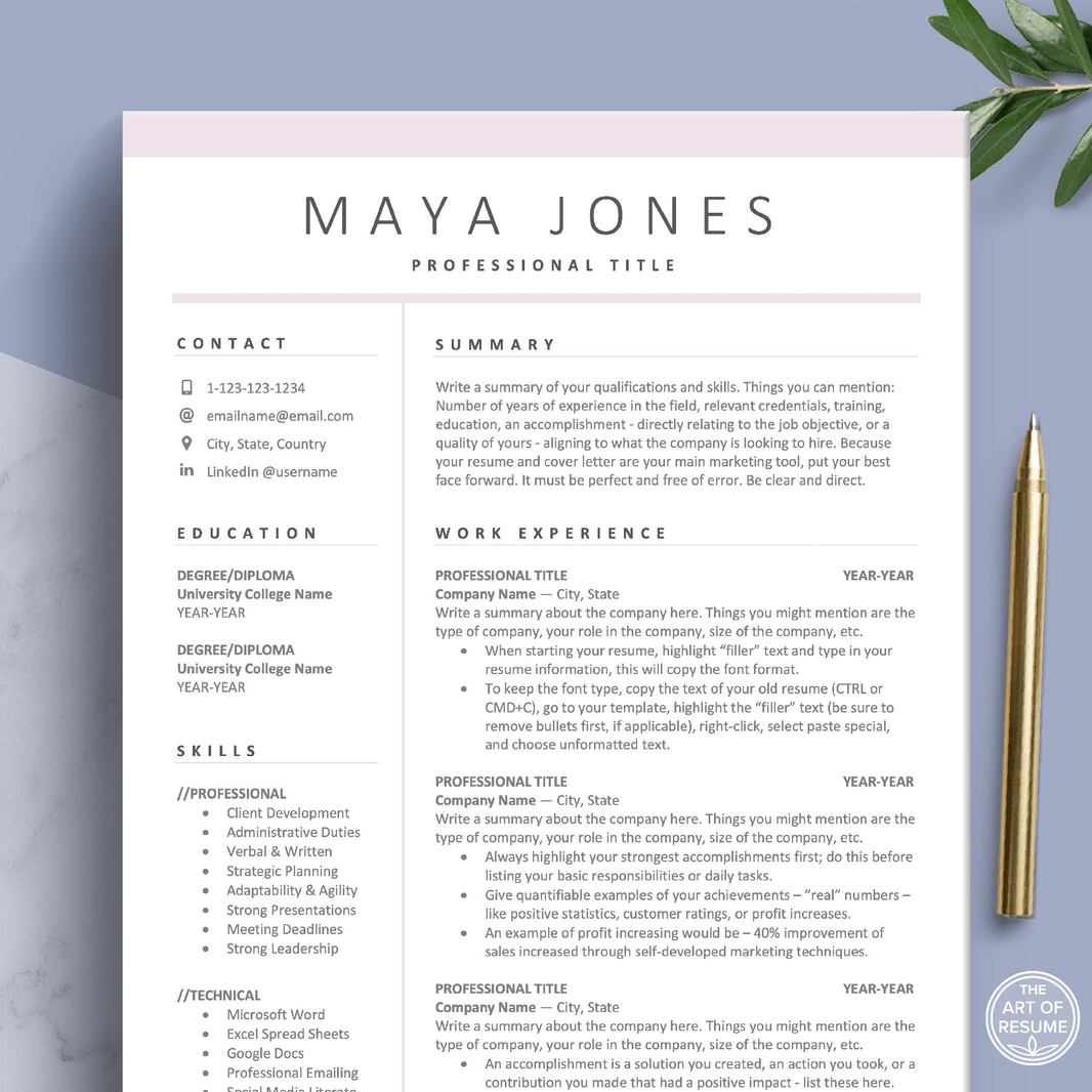 Customize Resume Template Borders and Lines in Microsoft Word – The Art ...