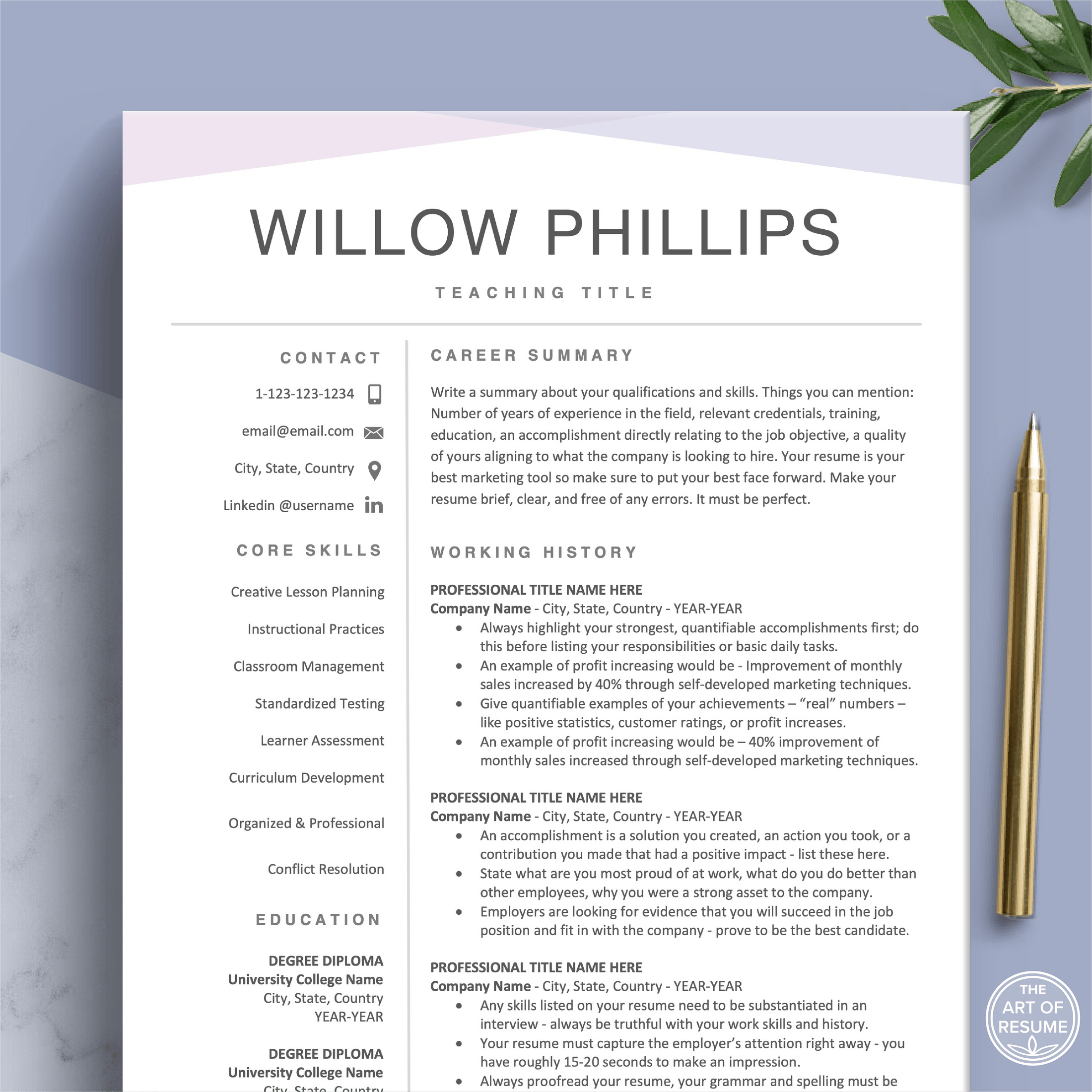 Creative Resume Templates | CV for Teacher | Resume for Business – The ...