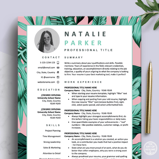 Creative Resume Templates with Photo Insert | Floral Resume Design ...