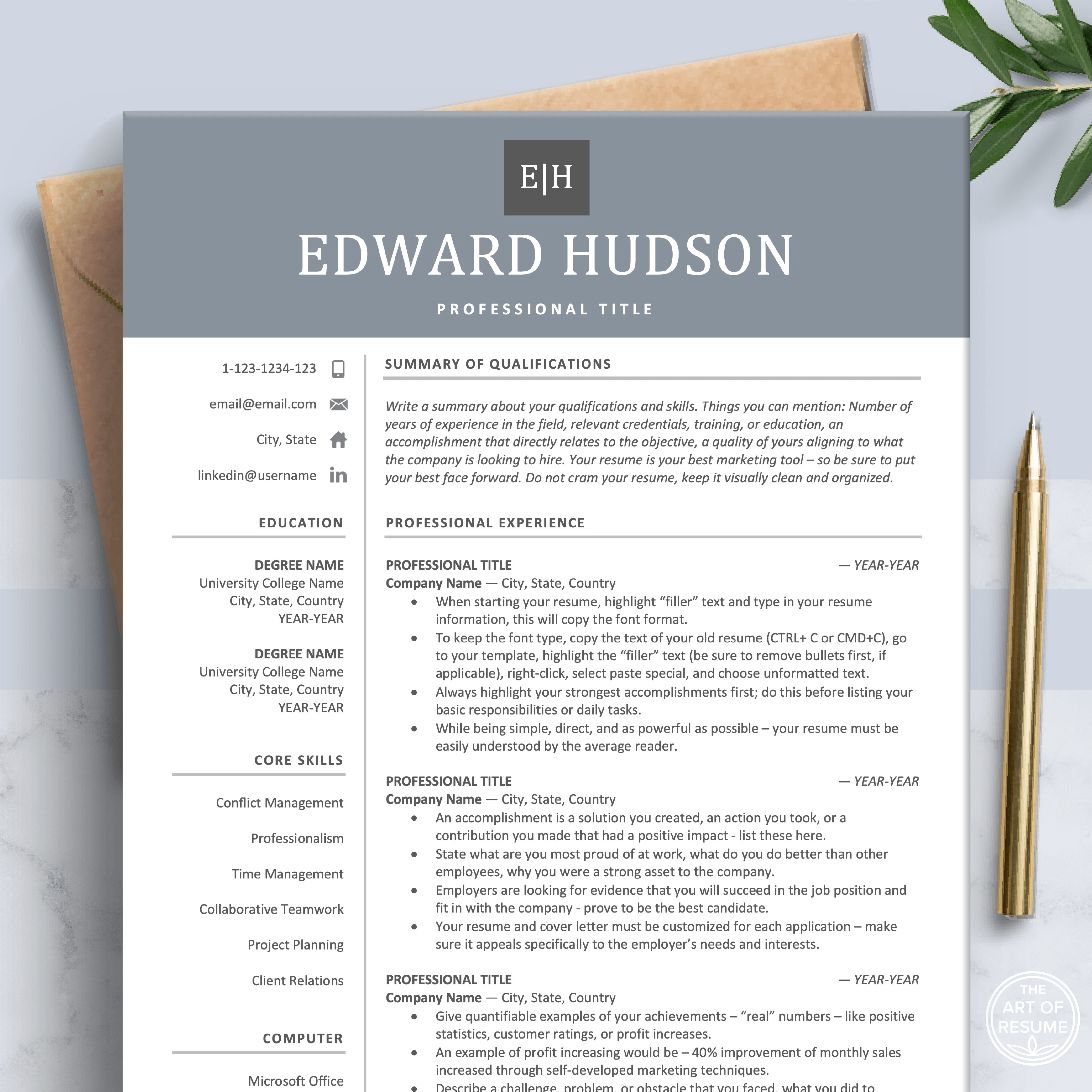 Executive Resume Template | Customizable CV Template – The Art of Resume