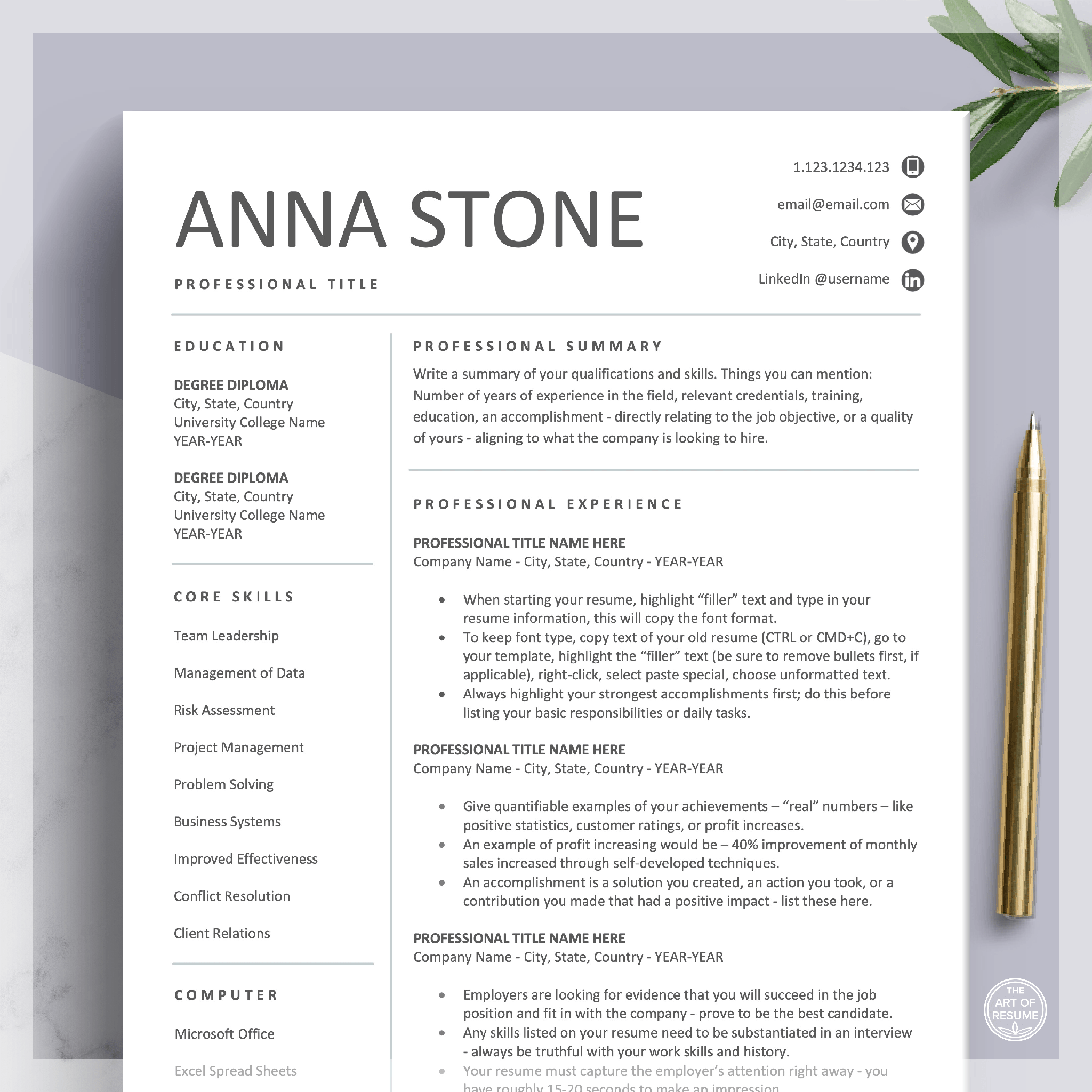 Simple Resume Design Builder | Professional Resume Templates – The Art ...