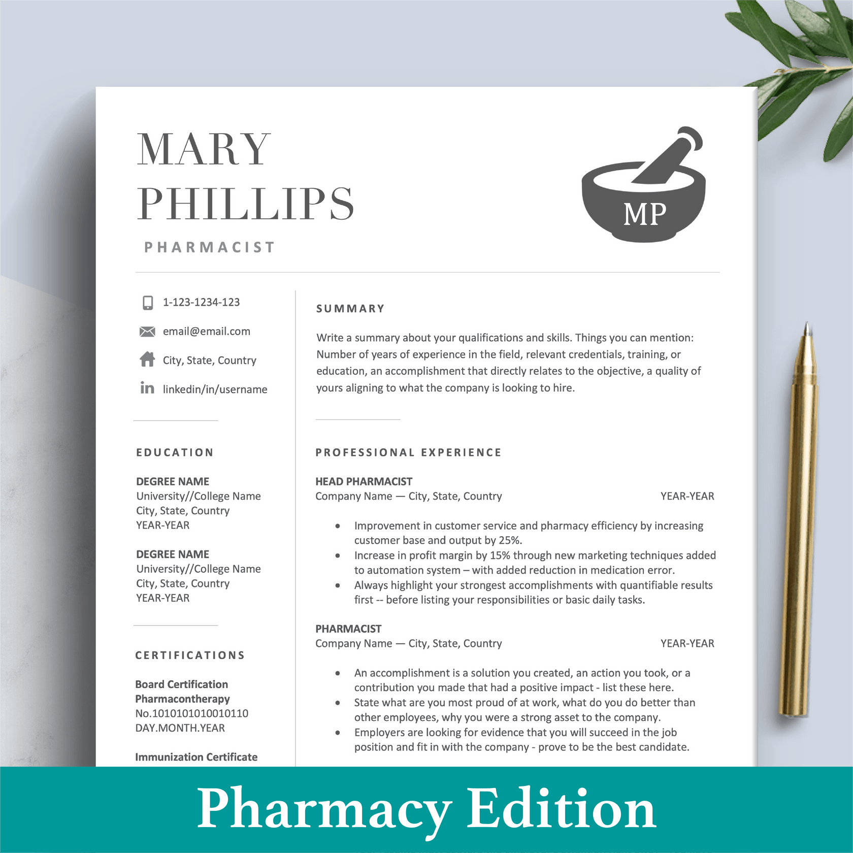 Pharmacist Resume | Pharmacy CV | Medical Resume (2026) – The Art of Resume