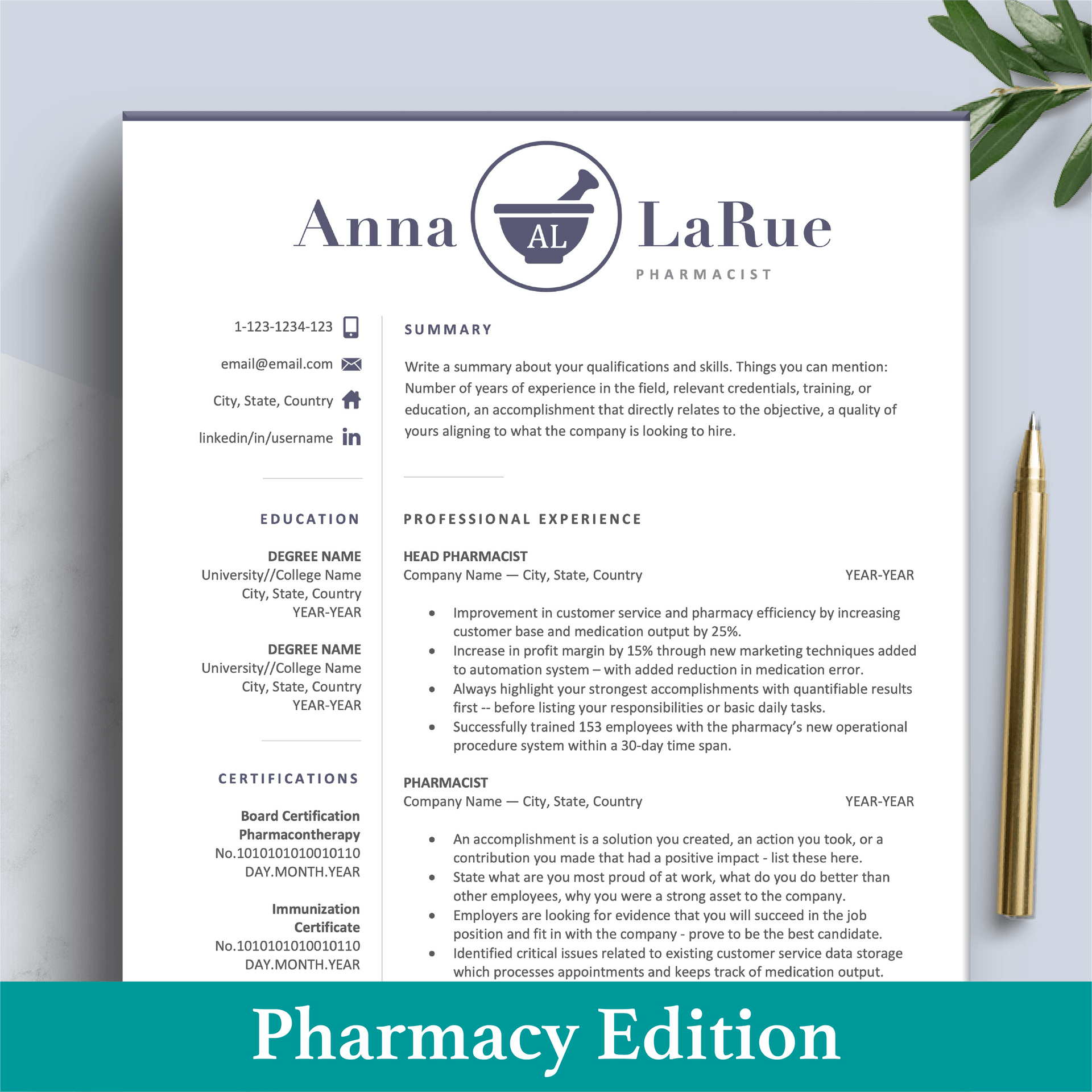 Pharmacist Resume Template