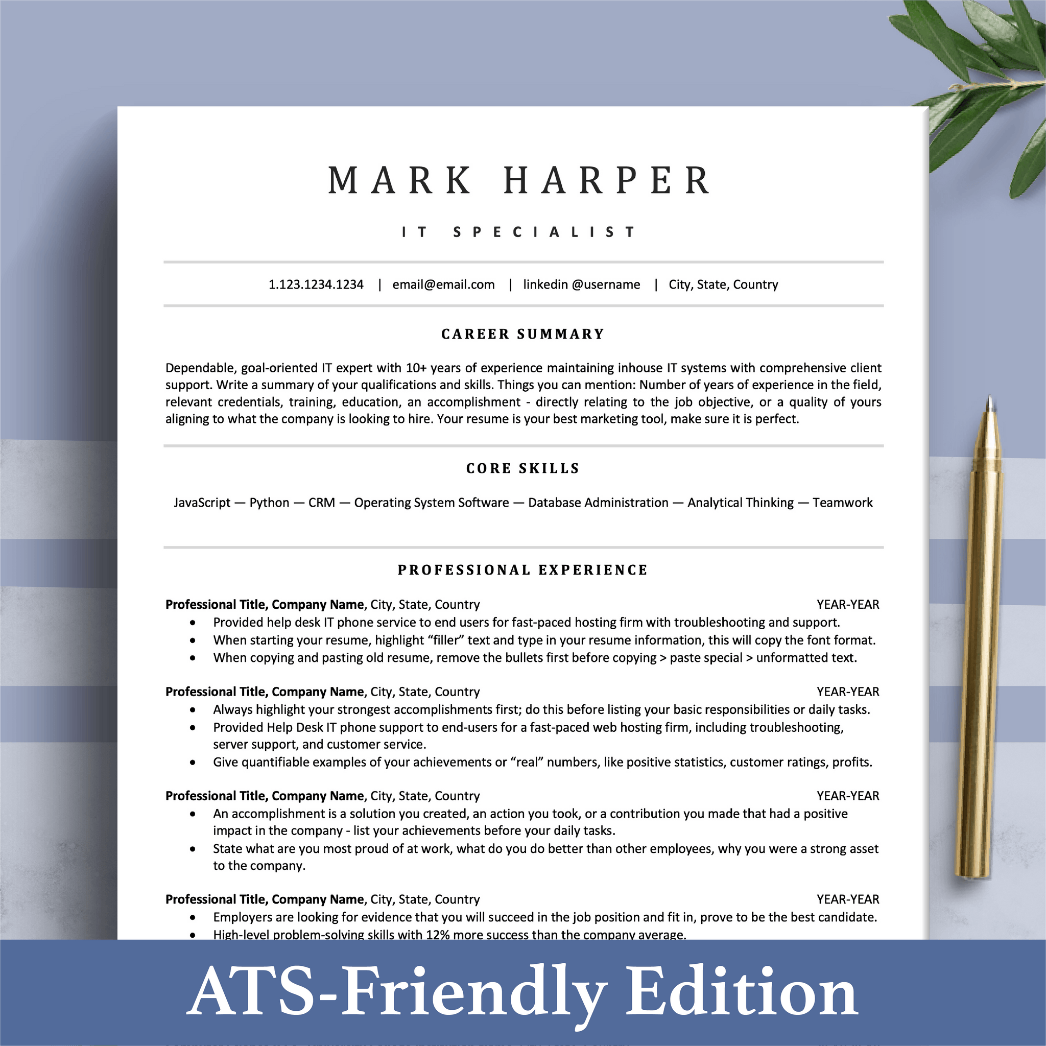 ATS-Friendly Resume Template Builder | Resume with Cover Letter – The ...