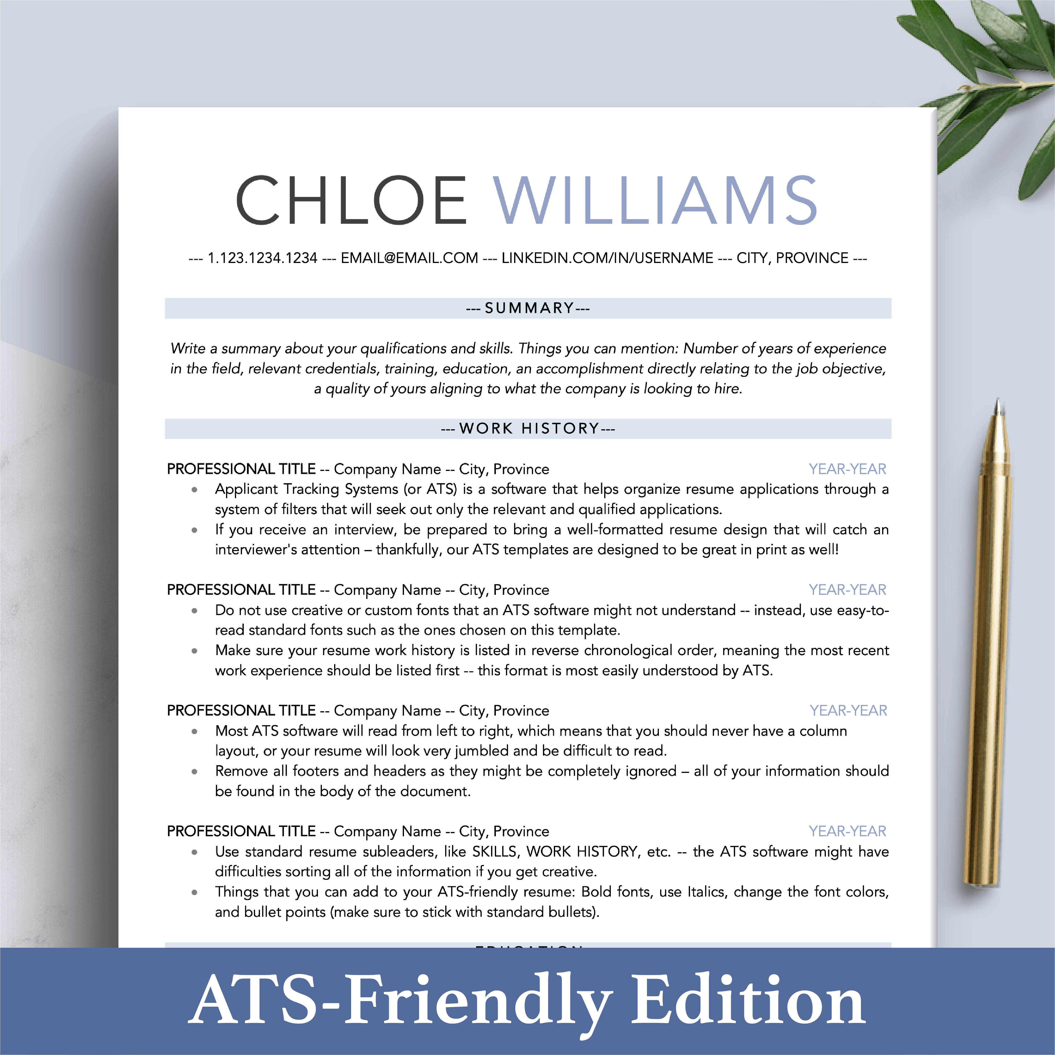 Modern ATS-Friendly Resume CV Template – The Art of Resume