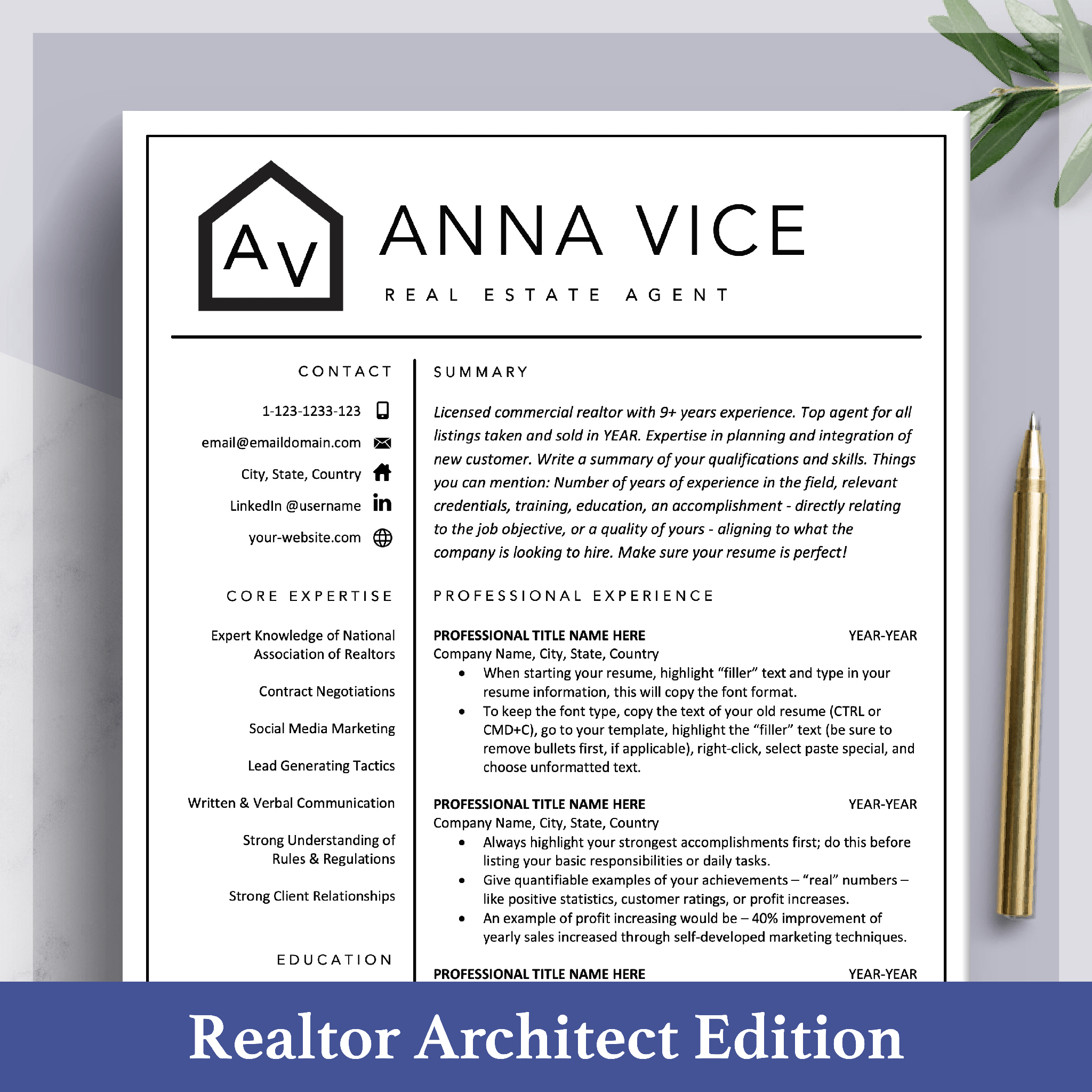 Real Estate Agent Resume Template - Realtor CV Resume – The Art of Resume