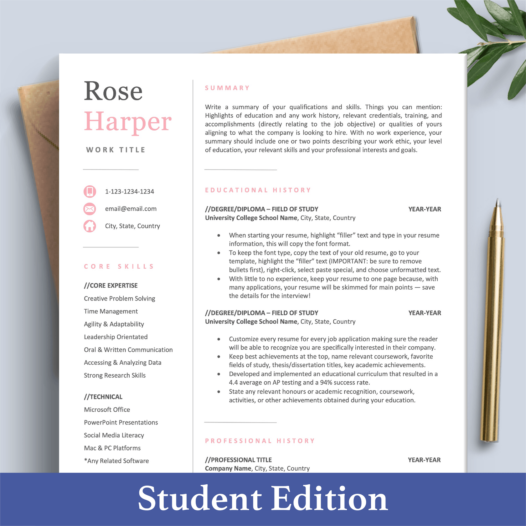 Student Resume Template Bundle | Cover Letter Template – The Art of Resume