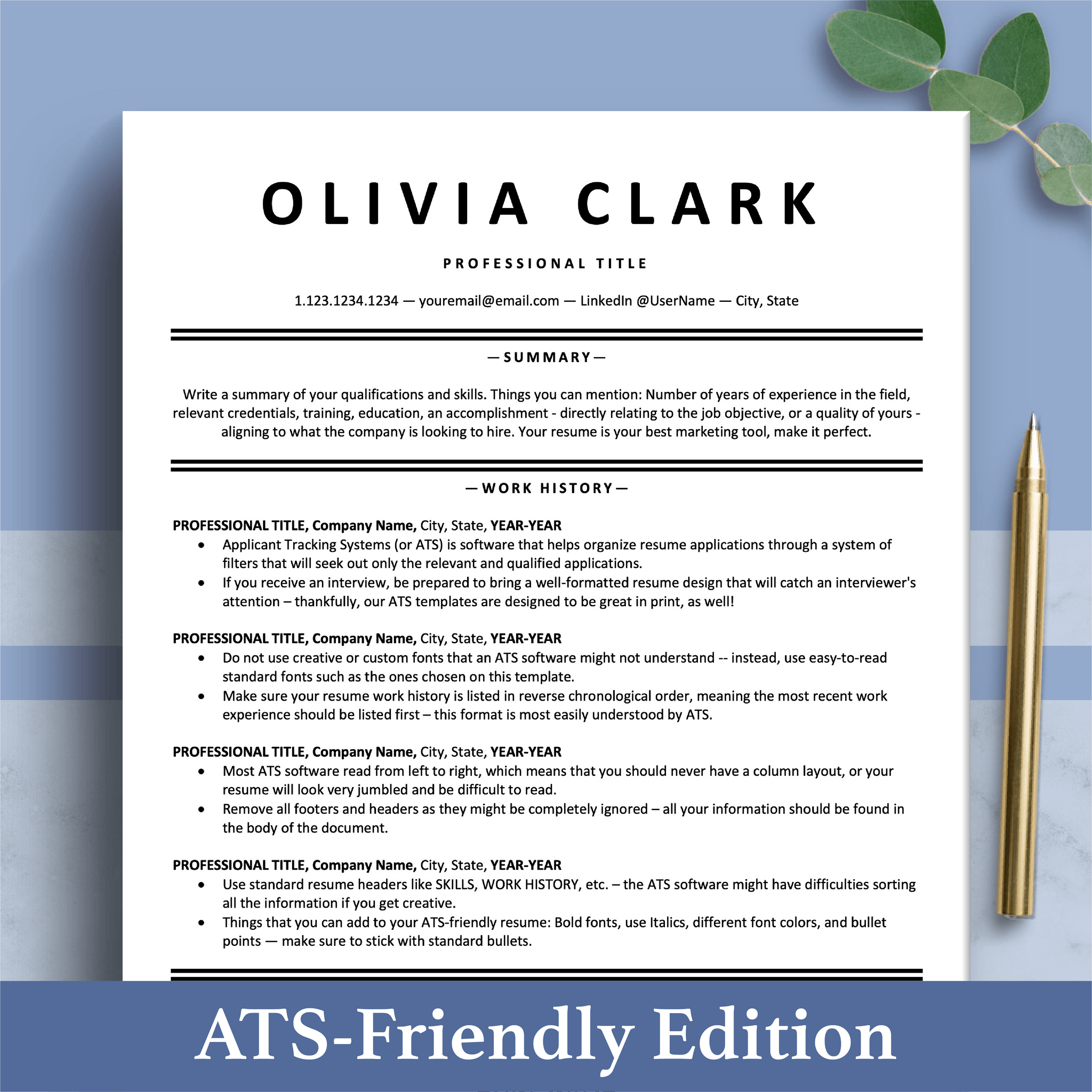 ATS Friendly Resume Template Bundle | Free Resume Writing Guide – The ...
