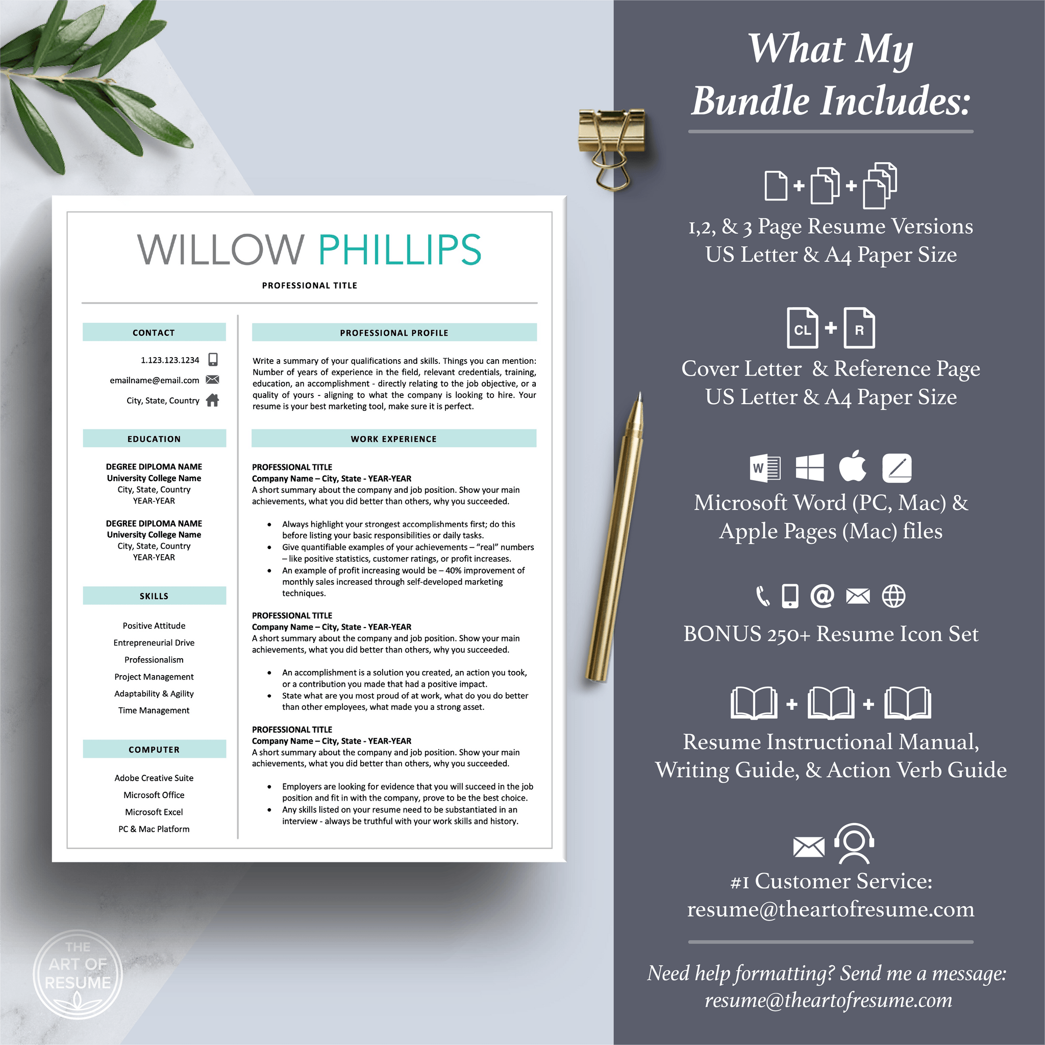 Free Resume CV | Creative Teal Blue Resume Download – The Art of Resume