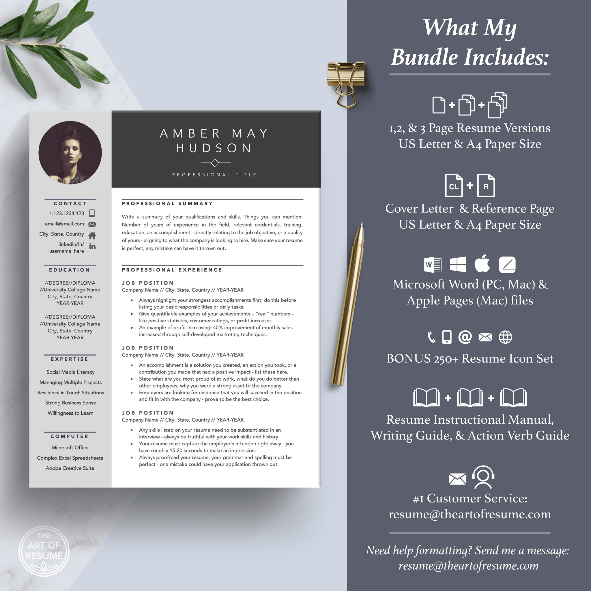 Creative Resume CV Template with Photo Profile Picture Insert – The Art ...