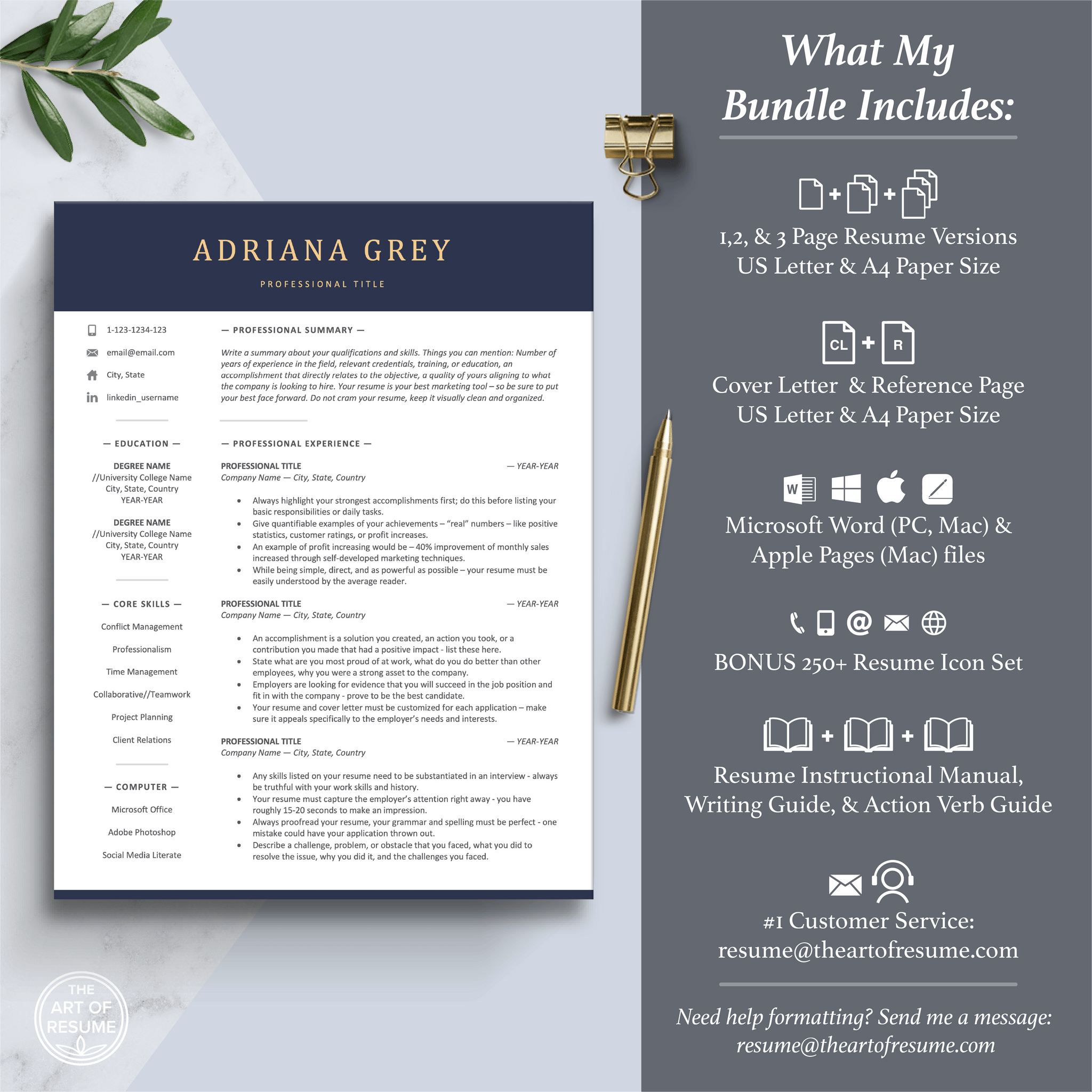 Professional Resume Design Bundle (Instant Download) – The Art of Resume