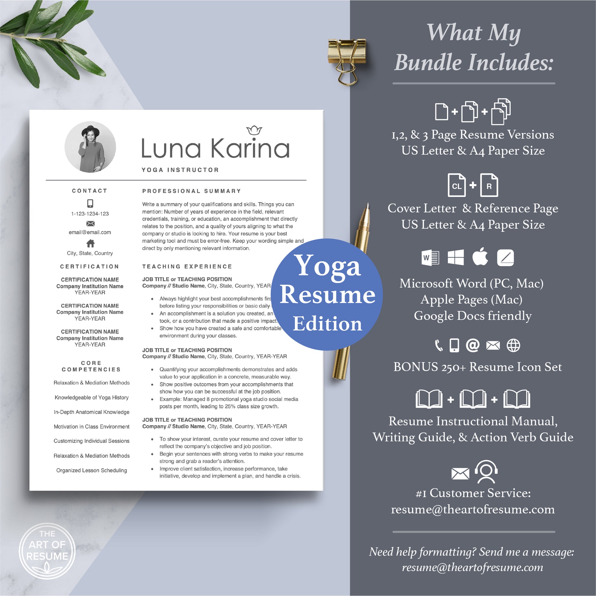 Yoga Resume Template, Yoga Instructor CV Template, Massage Therapist ...
