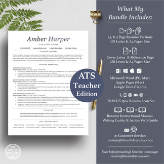 ATS Teacher Resume Templates, ATS-Compatible Educator CV – The Art of ...