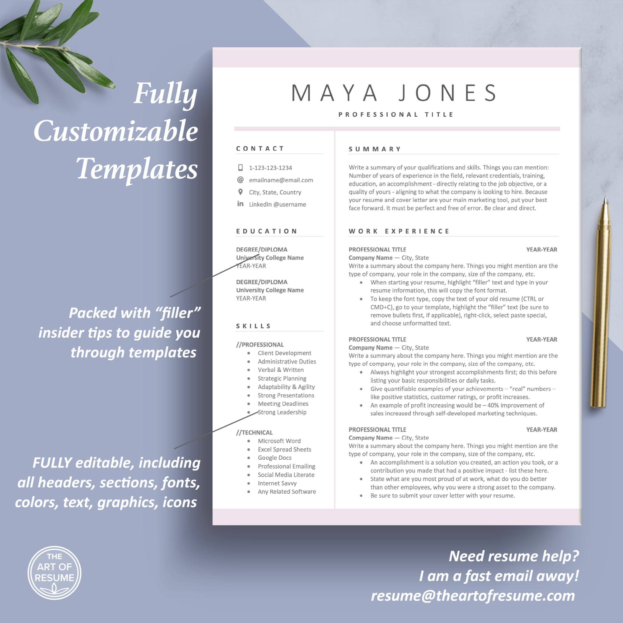 Modern Resume Templates | Editable Resume for Any Career – The Art of ...