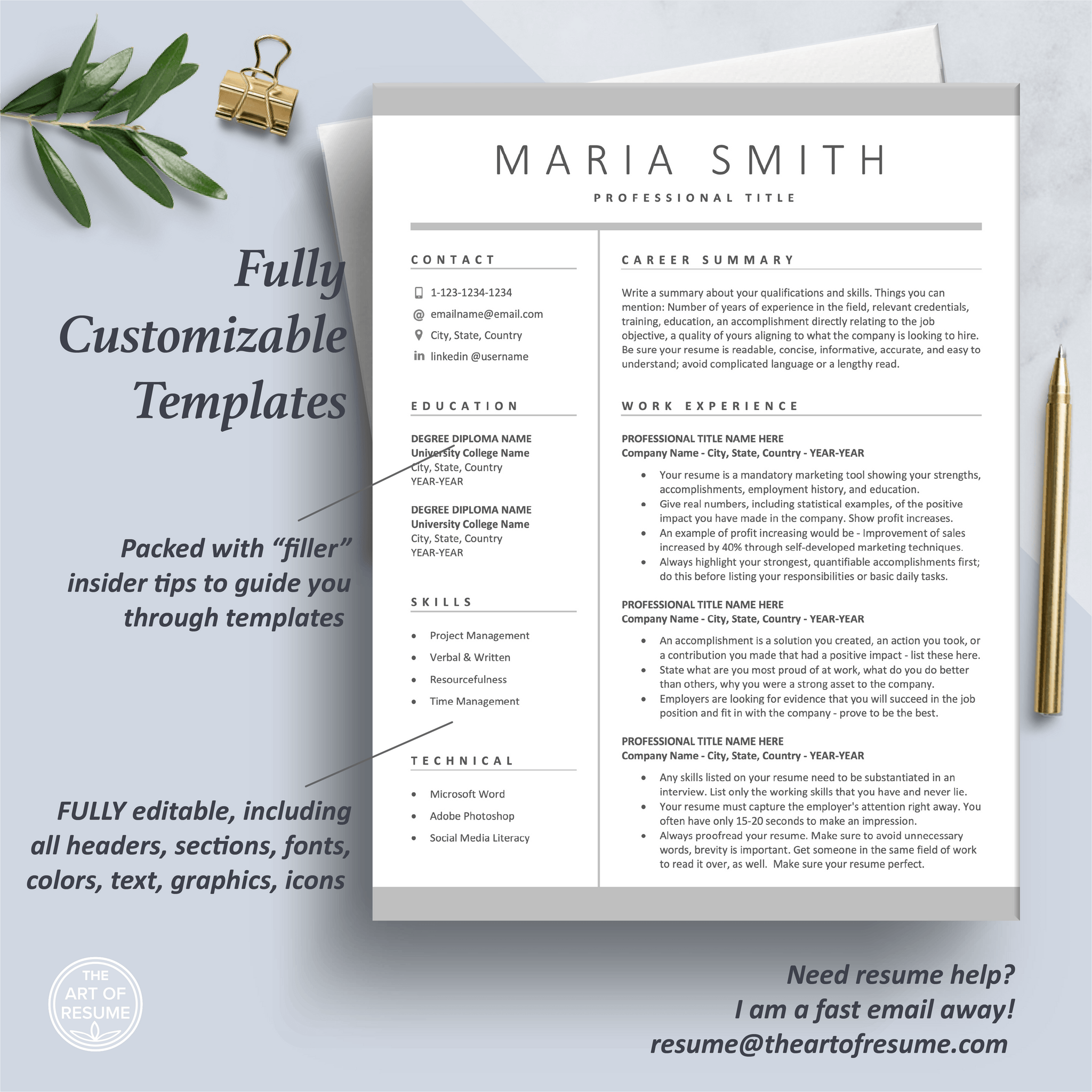 Simple Resume Template, Professional CV Designs (Fully Editable) – The ...