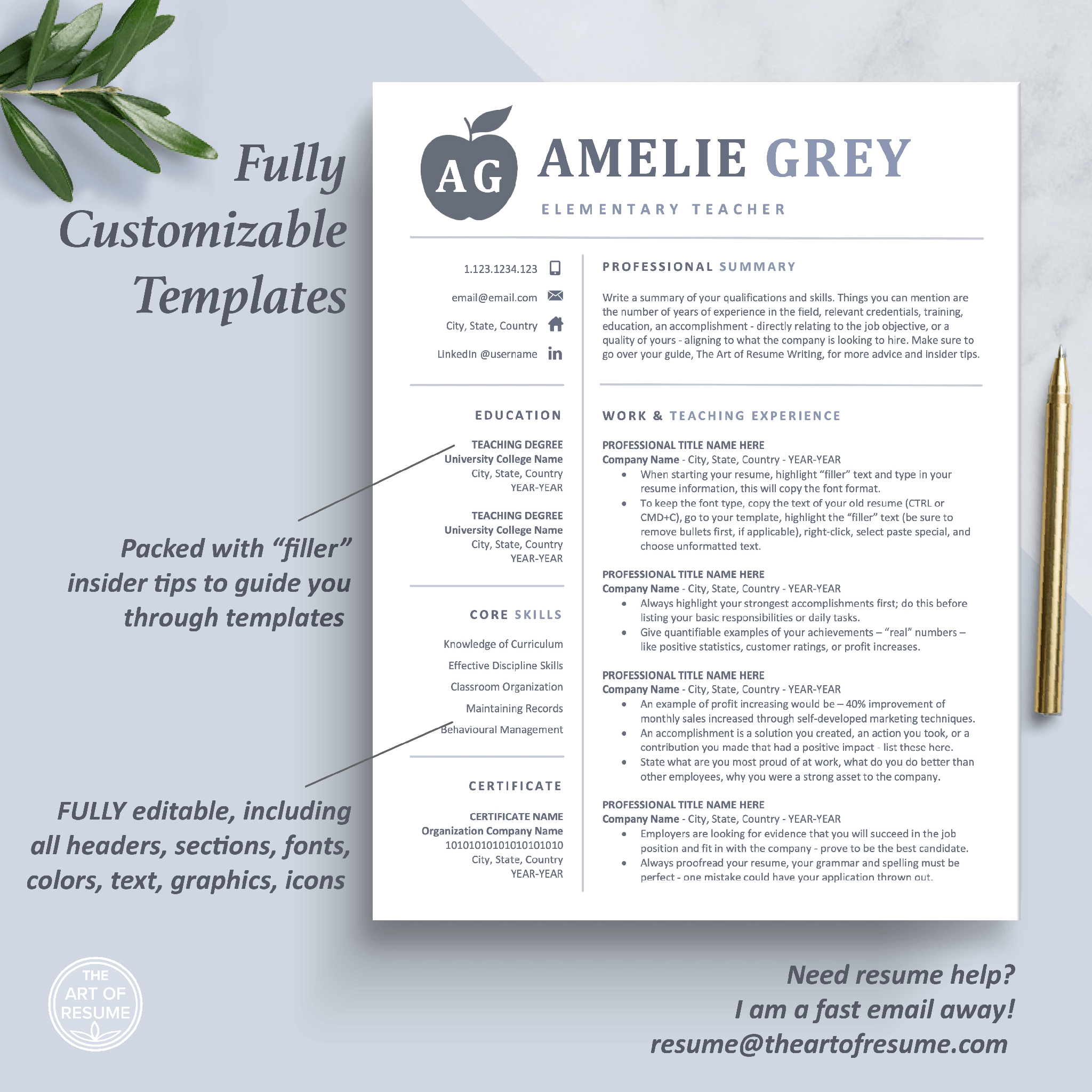 Teacher Resume Template | Resumes for Educators | Teaching CV – The Art ...