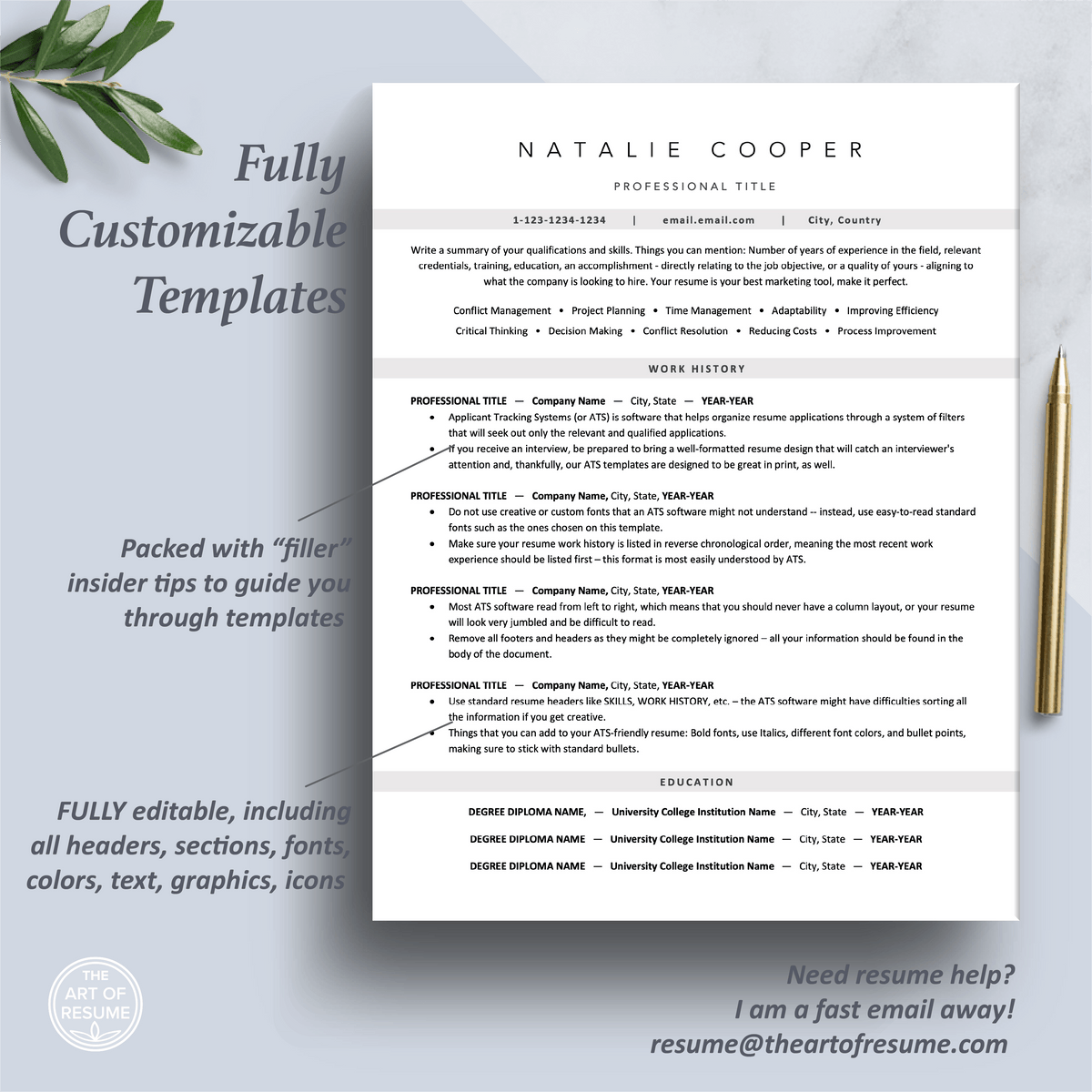 ATS Friendly Resume CV Template, ATS Curriculum Vitae – The Art of Resume