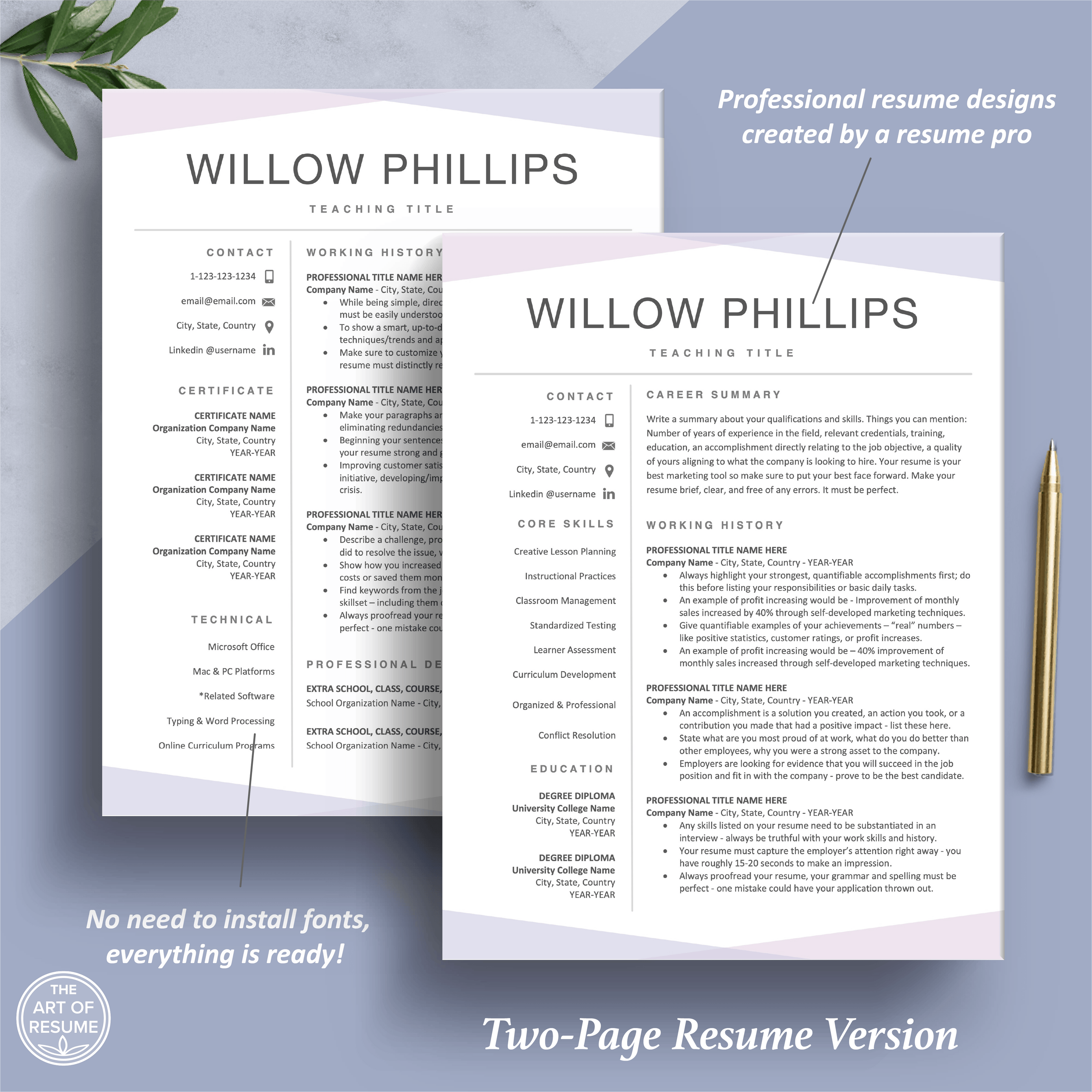 Creative Resume Templates | CV for Teacher | Resume for Business – The ...