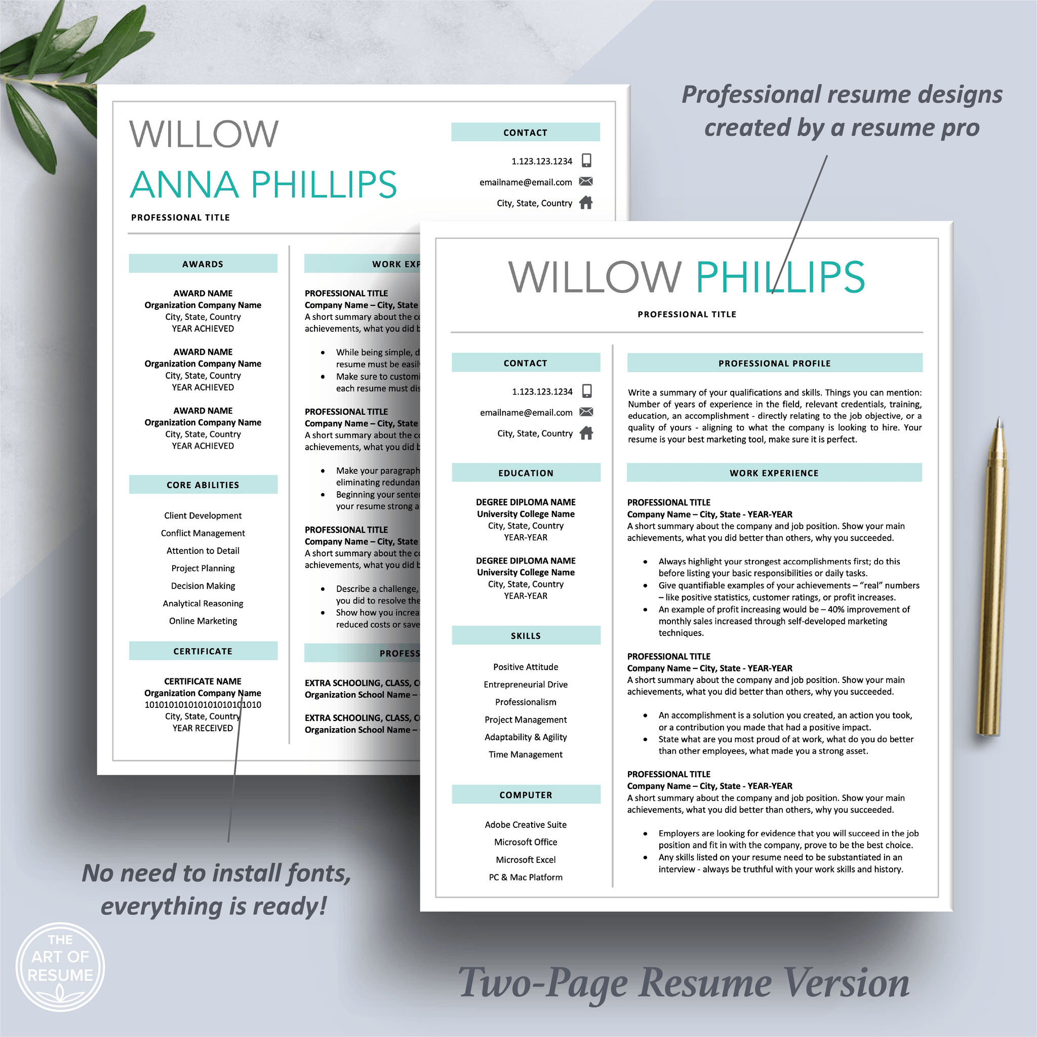 Free Resume CV | Creative Teal Blue Resume Download – The Art of Resume