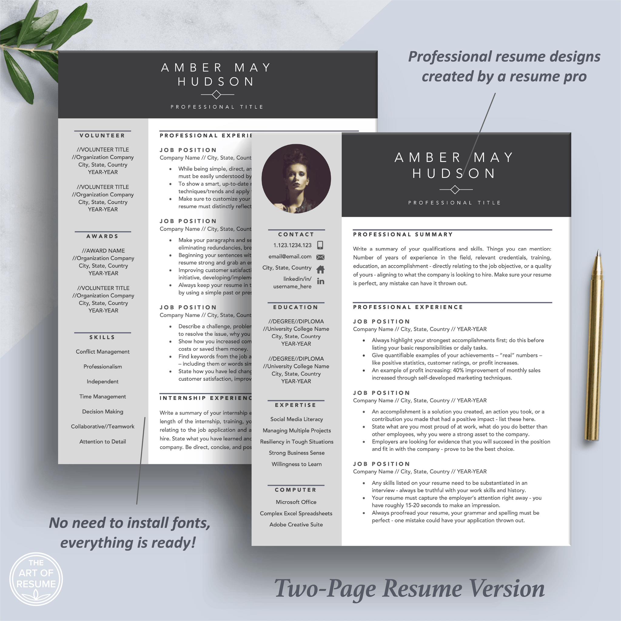 Creative Resume CV Template with Photo Profile Picture Insert – The Art ...