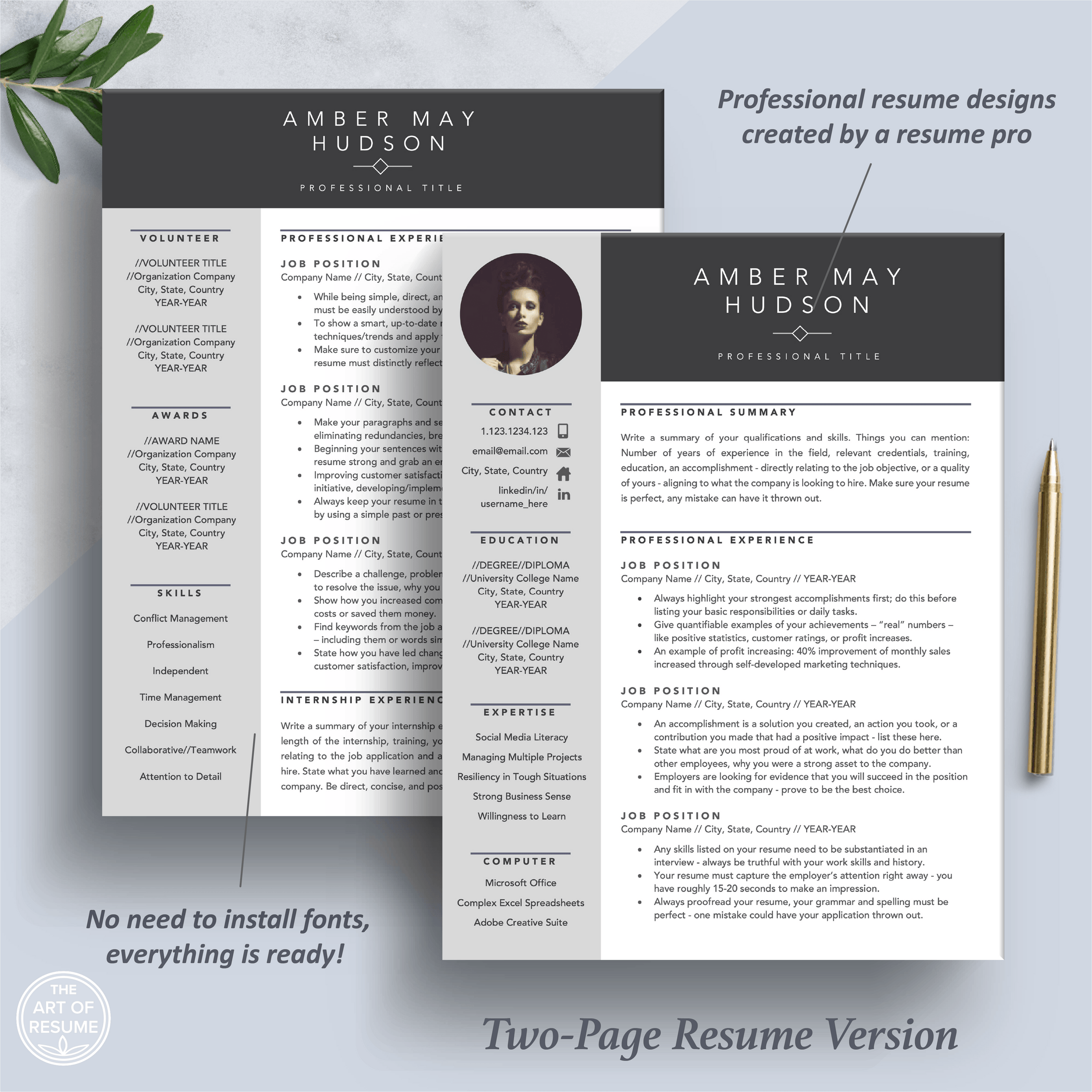 Creative Resume CV Template with Photo Profile Picture Insert – The Art ...