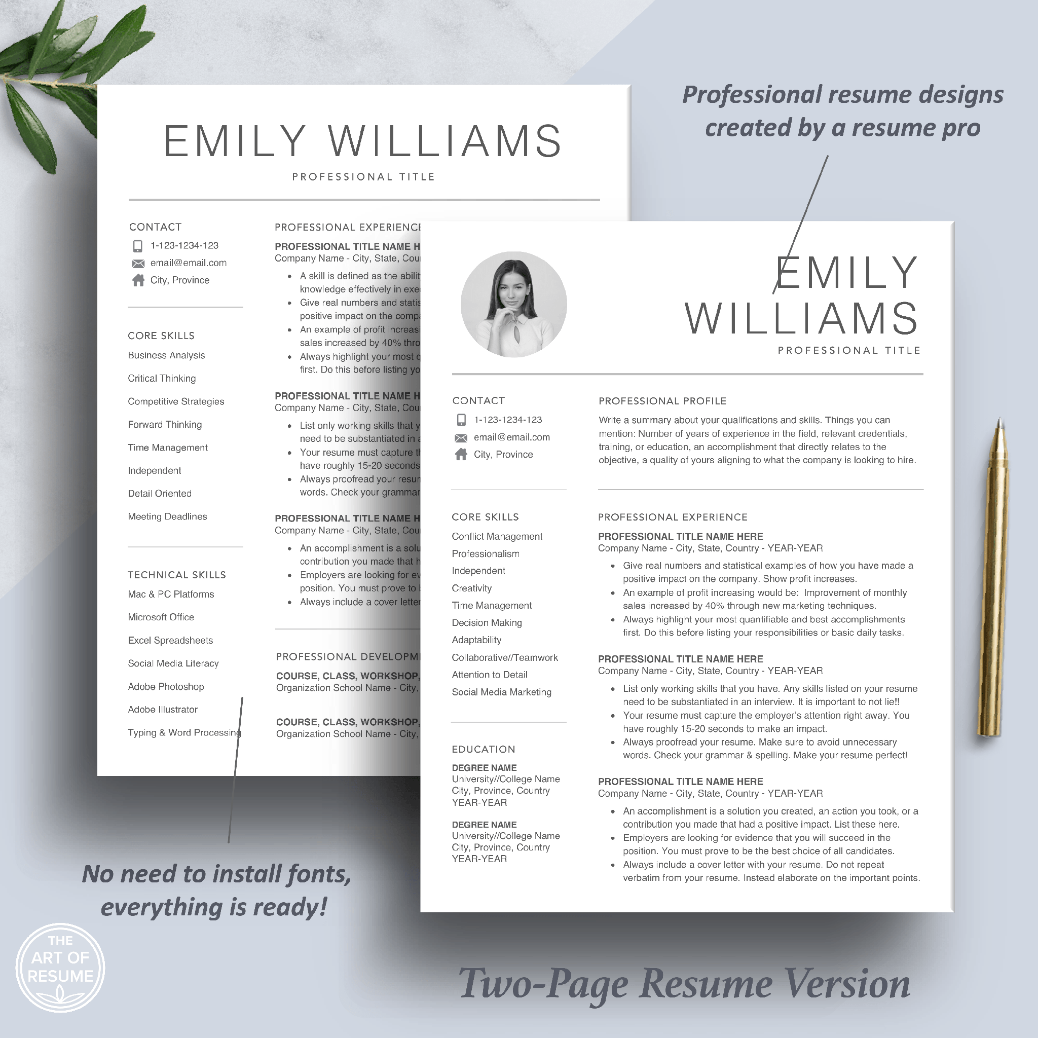 Simple Resume with Photo Insert | Professional Resume Templates – The ...