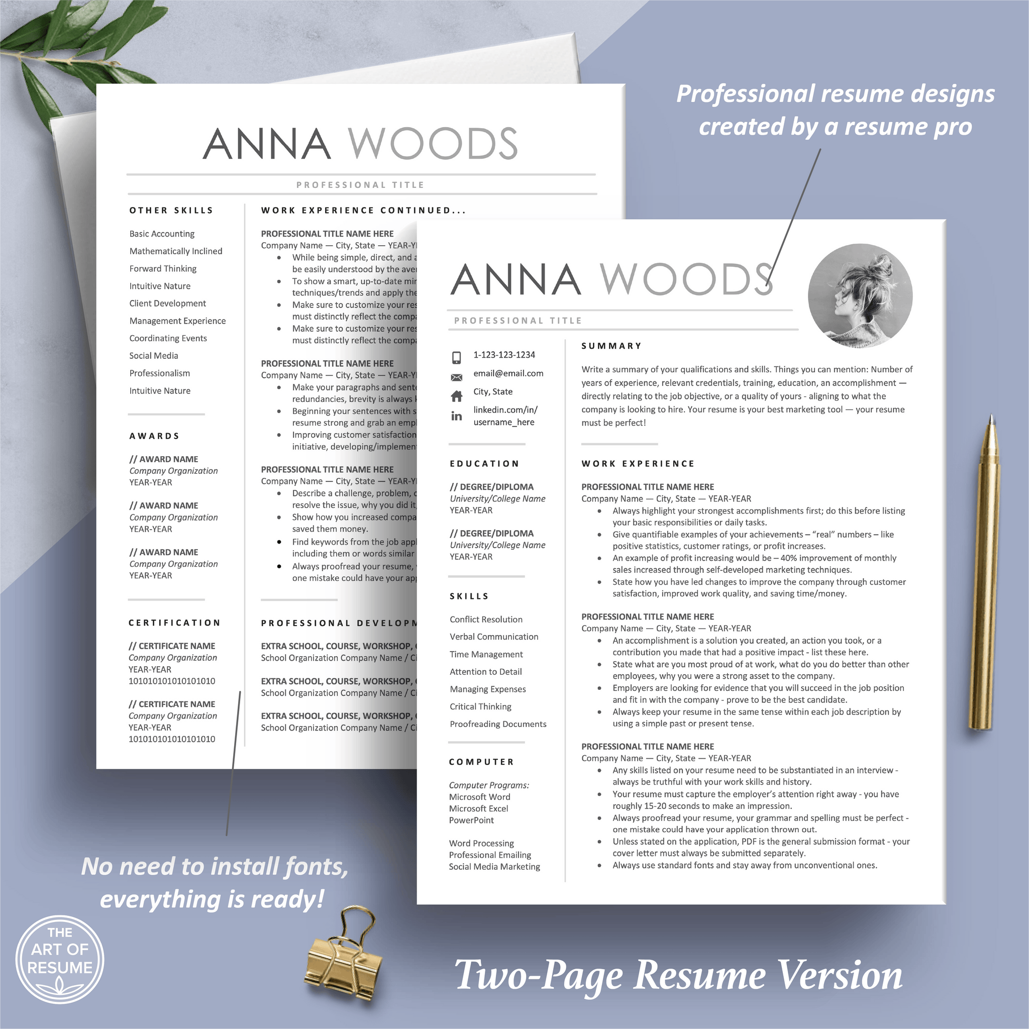 Professional Resume Bundle | Photo Picture Insert | FREE Resumes – The ...
