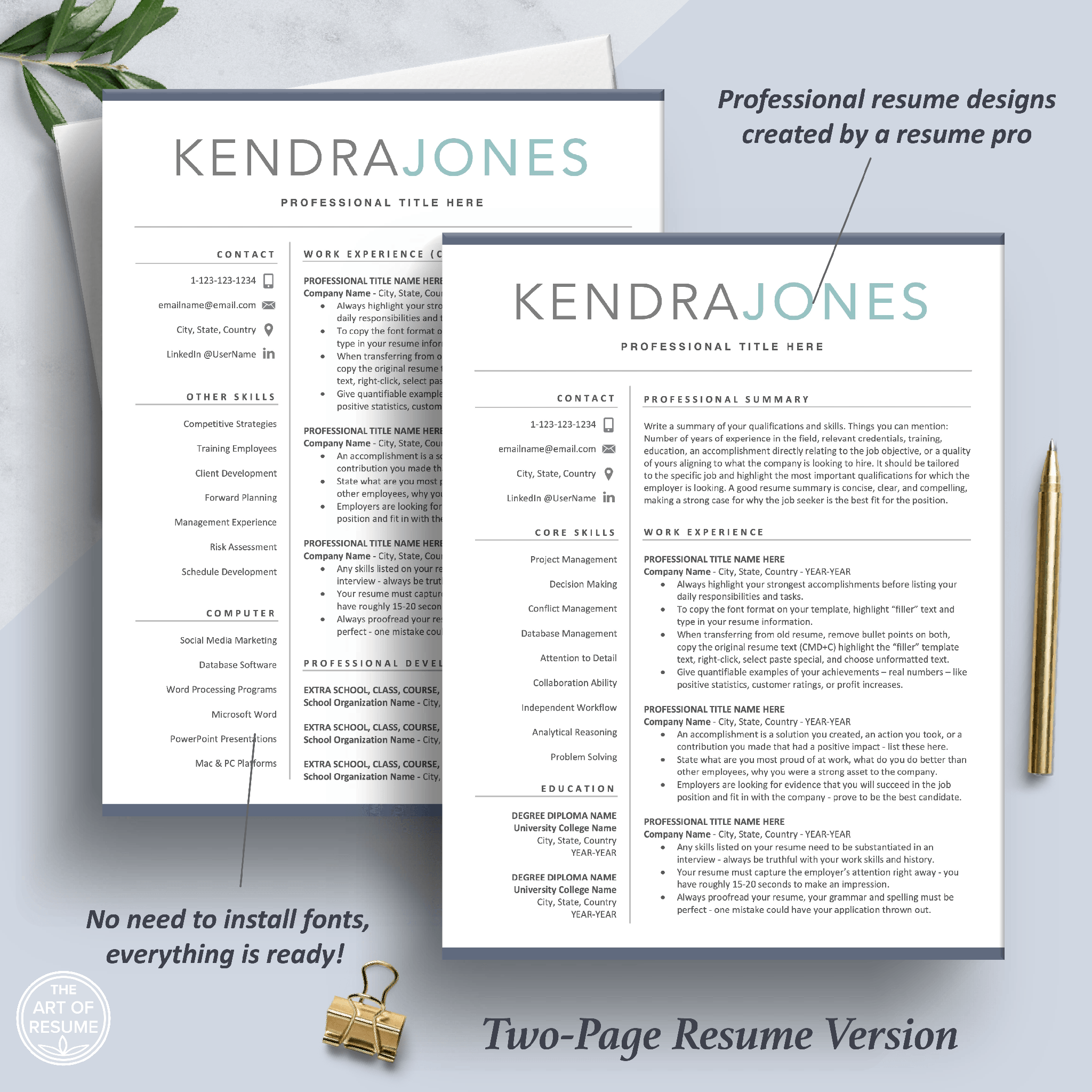 Creative Resume Template with Photo Insert - Professional CV – The Art ...