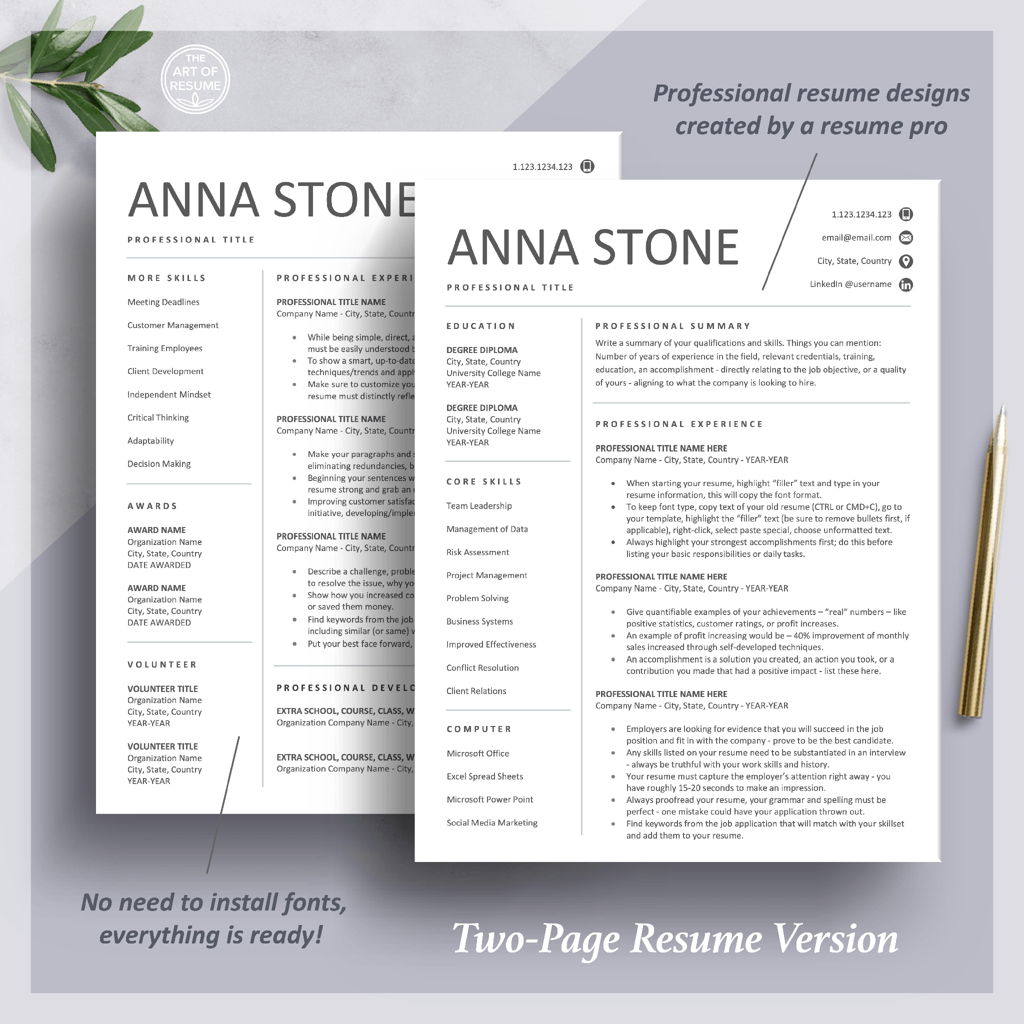 Simple Resume Design Builder | Professional Resume Templates – The Art ...