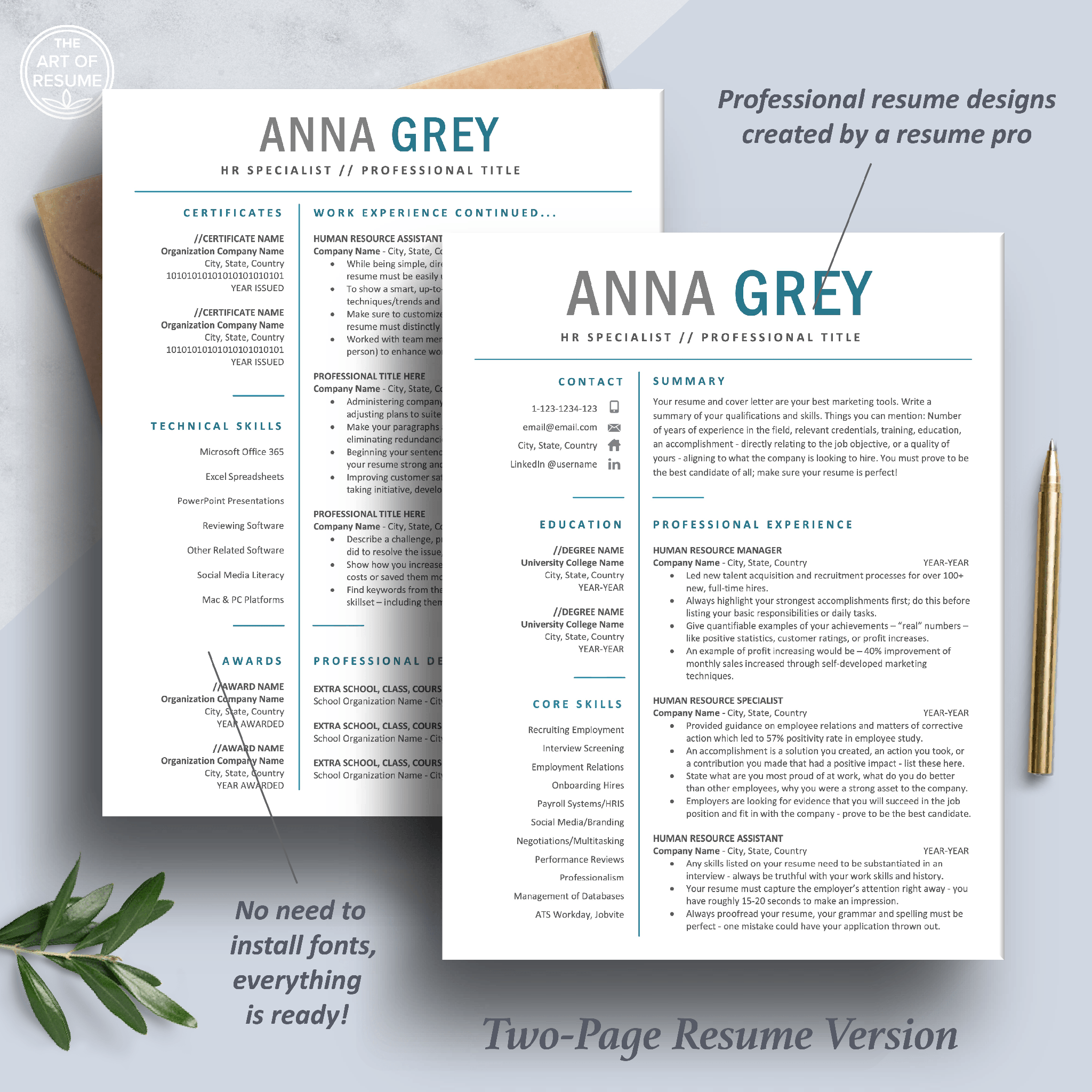 Human Resources CV | HR Resume Templates for Word & Pages – The Art of ...