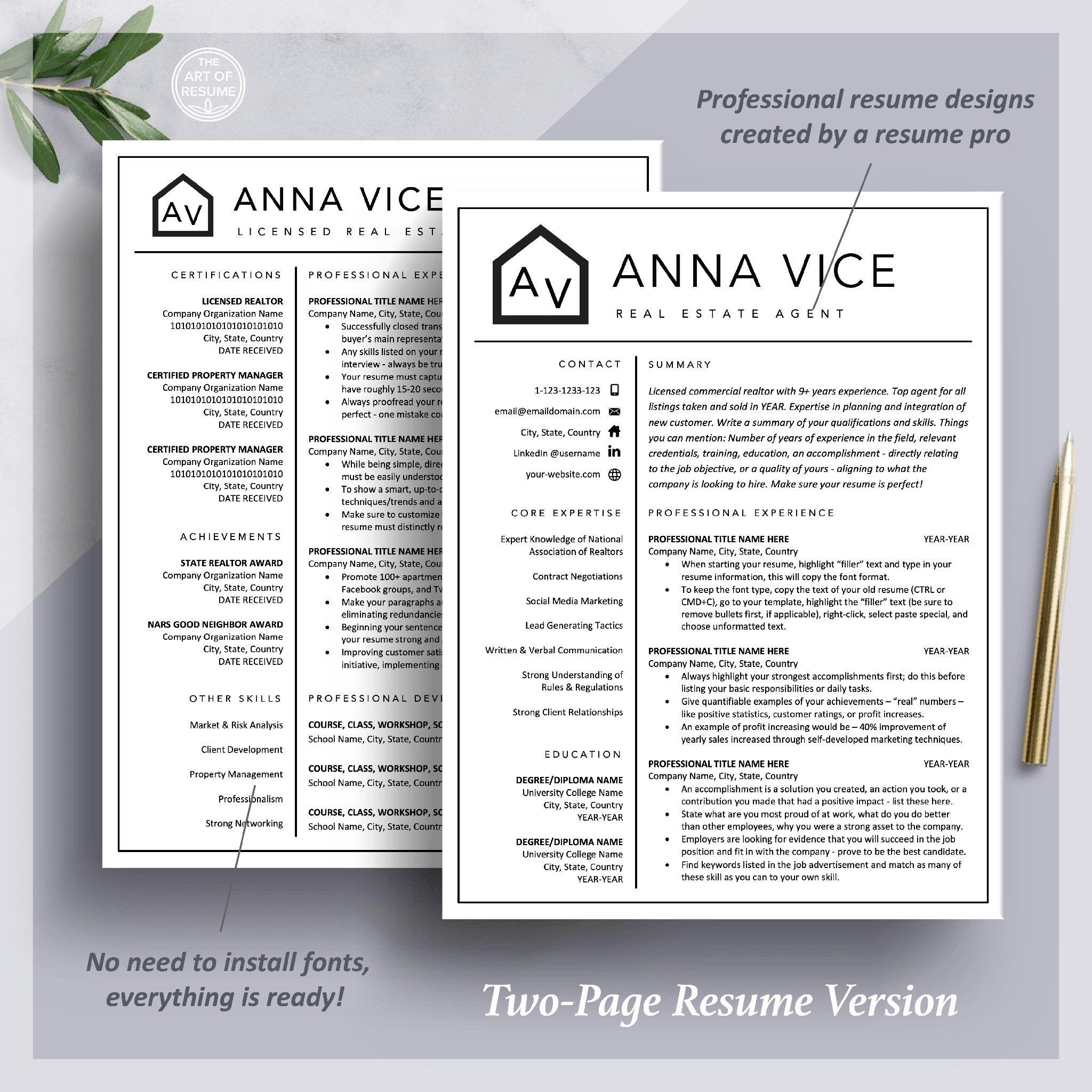 Real Estate Agent Resume Template - Realtor CV Resume – The Art of Resume