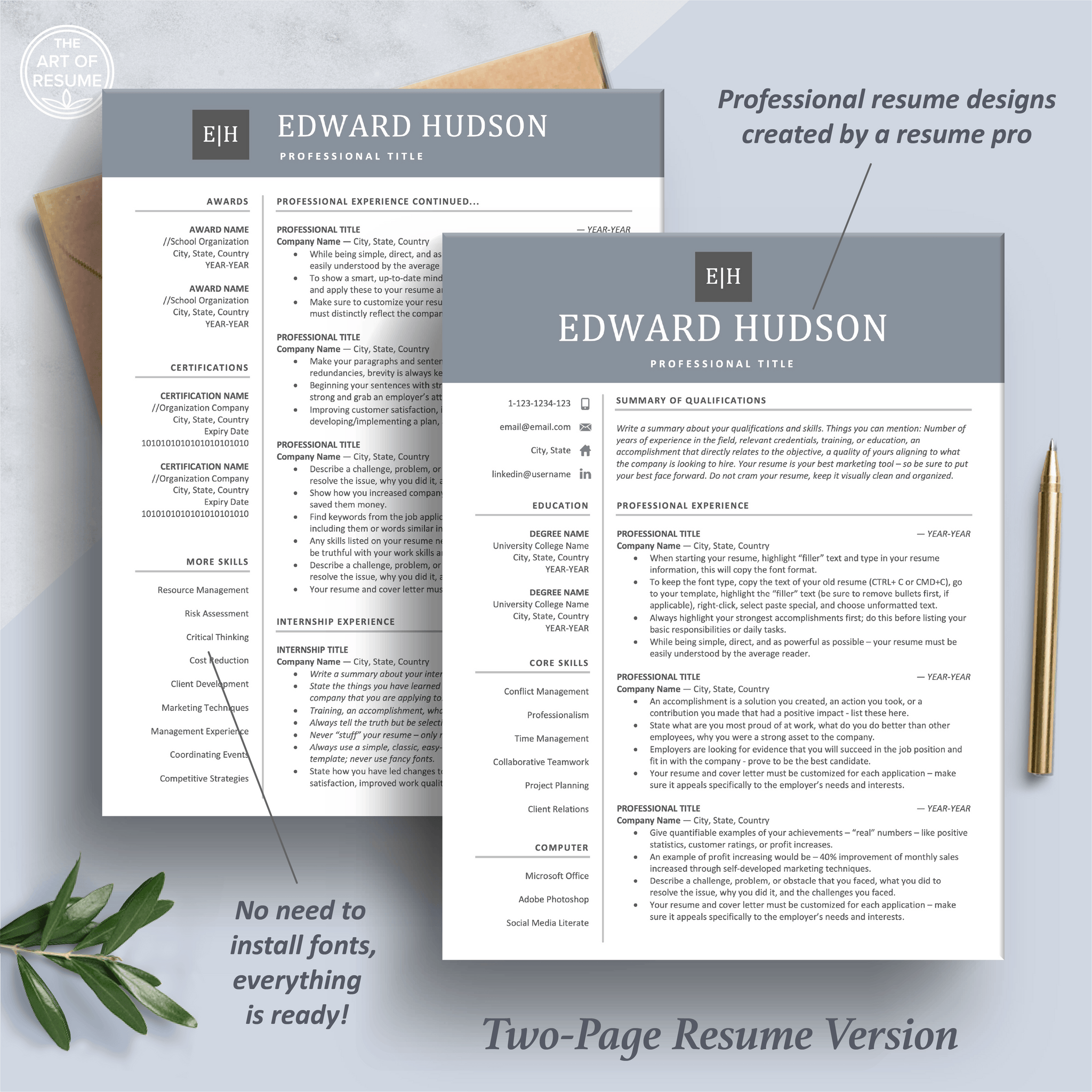 Executive Resume Template | Customizable CV Template – The Art of Resume