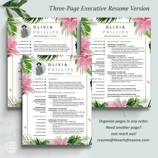 Floral Resume Template Builder | Creative CV with Cove Letter – The Art ...