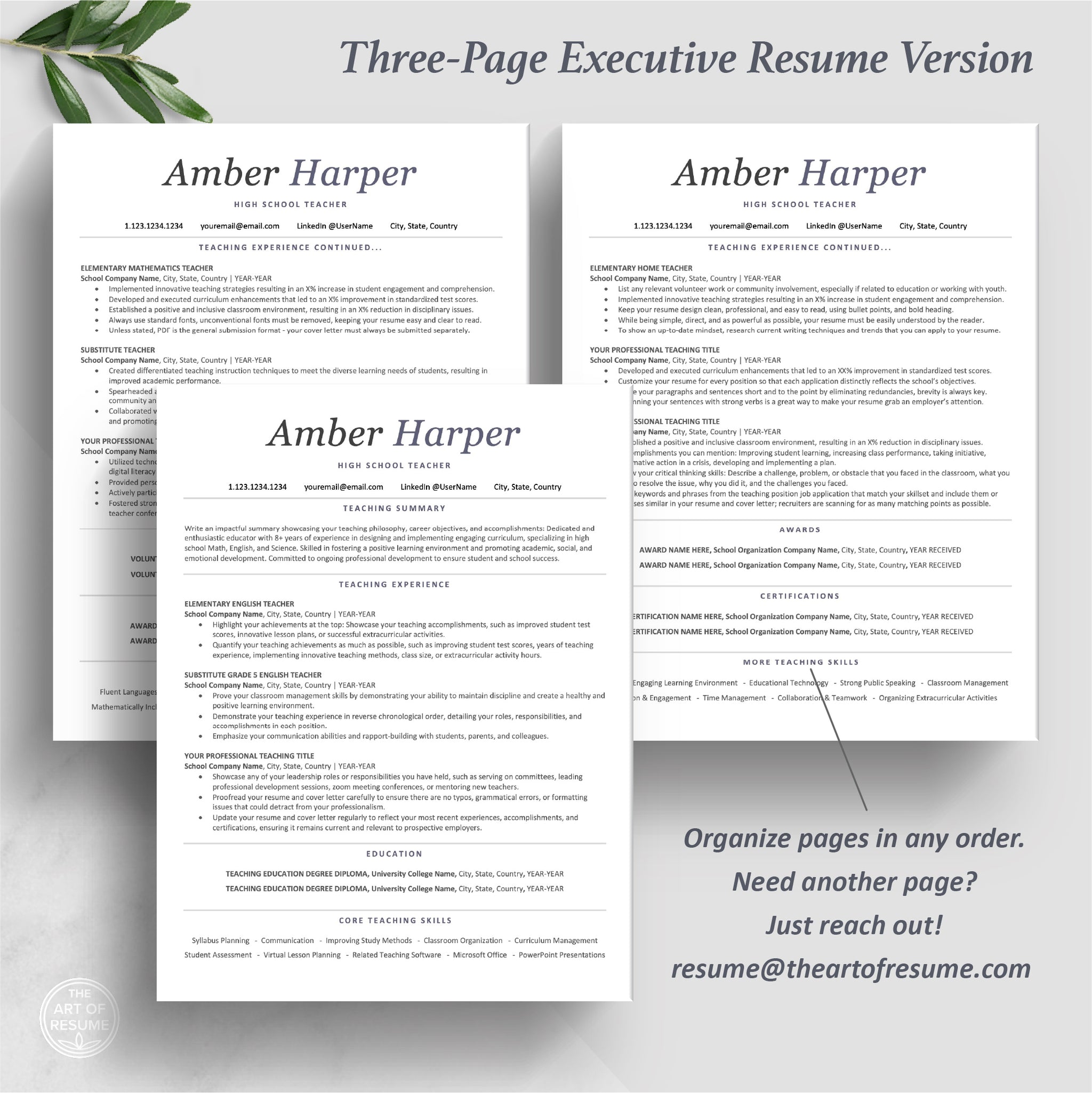 ATS Teacher Resume Templates, ATS-Compatible Educator CV – The Art of ...