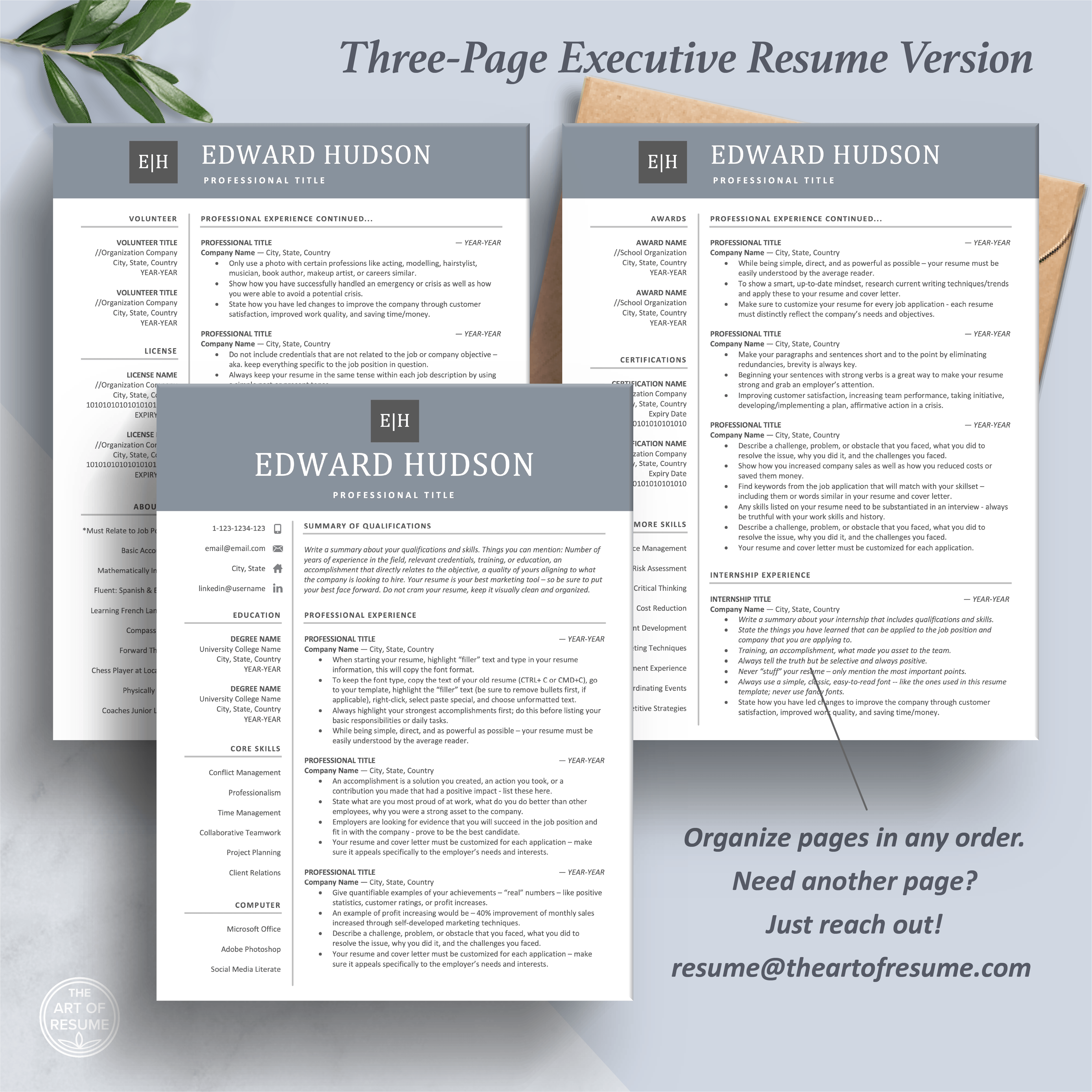 Executive Resume Template | Customizable CV Template – The Art of Resume
