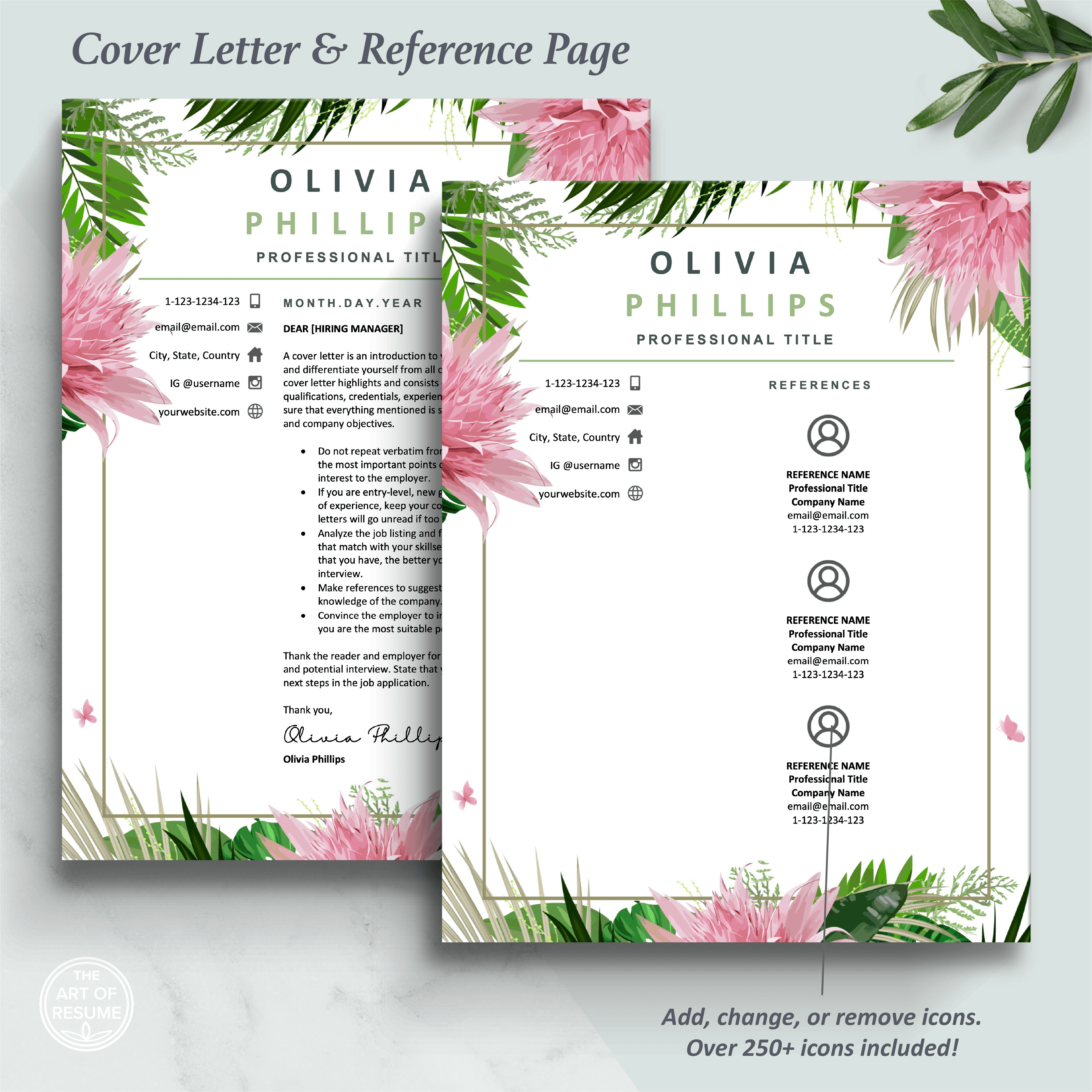 Floral Resume Template Builder | Creative CV with Cove Letter – The Art ...