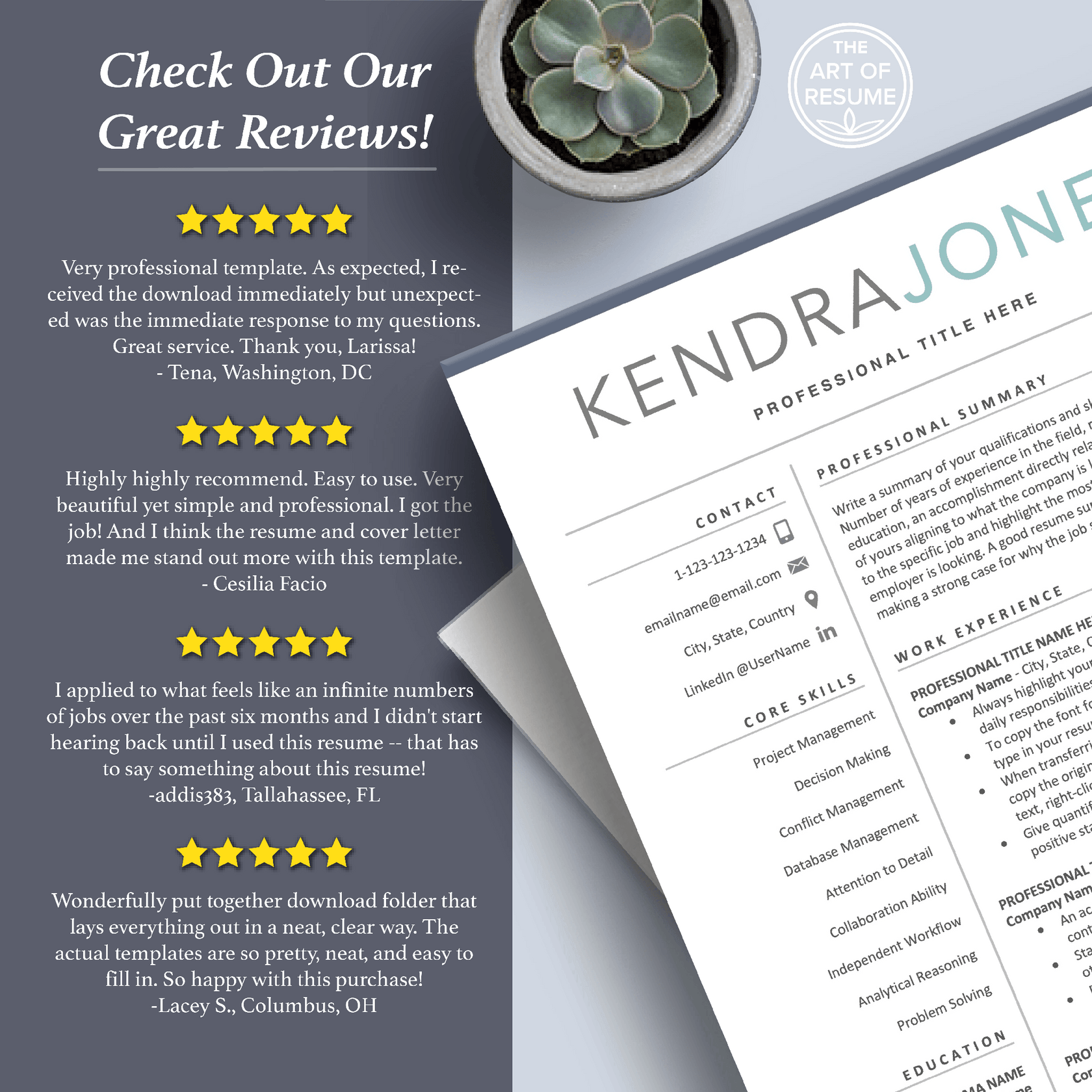 Creative Resume Template with Photo Insert - Professional CV – The Art ...